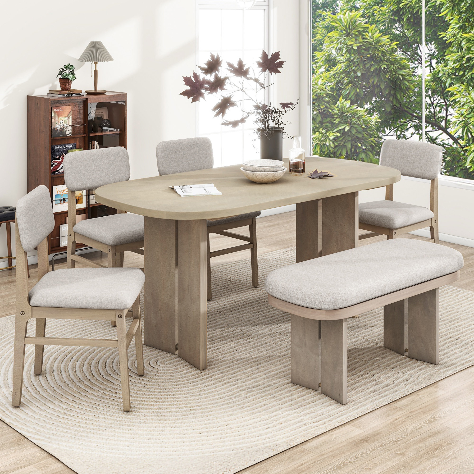 Latitude Run® Farmhouse 6-Piece Dining Table Set, Solid Wood Dining ...