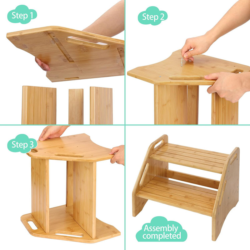 Latitude Run® Wooden Step Stool, 300 Lbs Capacity With Safety Non-Slip ...