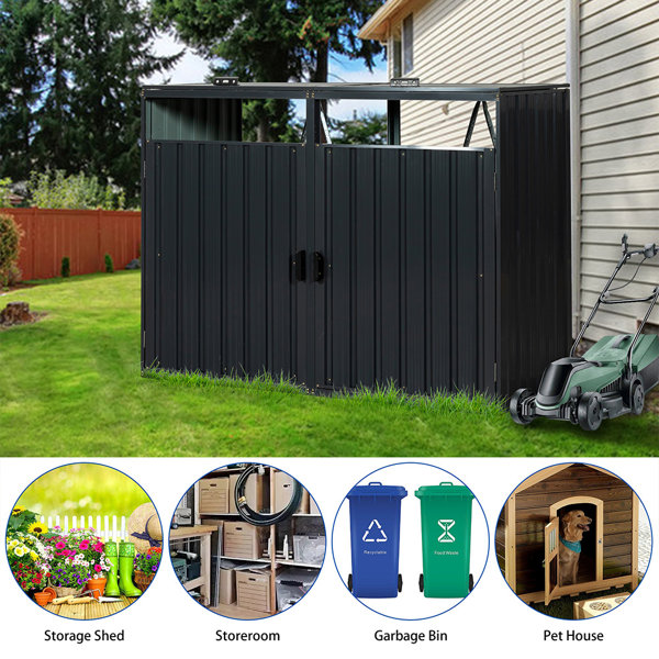 iYofe 63"L Outdoor Garbage Bin Storage Shed, Galvanized Steel, Lockable ...