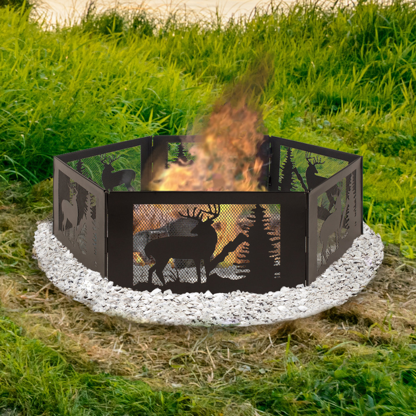 Ebern Designs Jelynn Deer Mountain Folding Steel Wood Burning Fire Ring ...