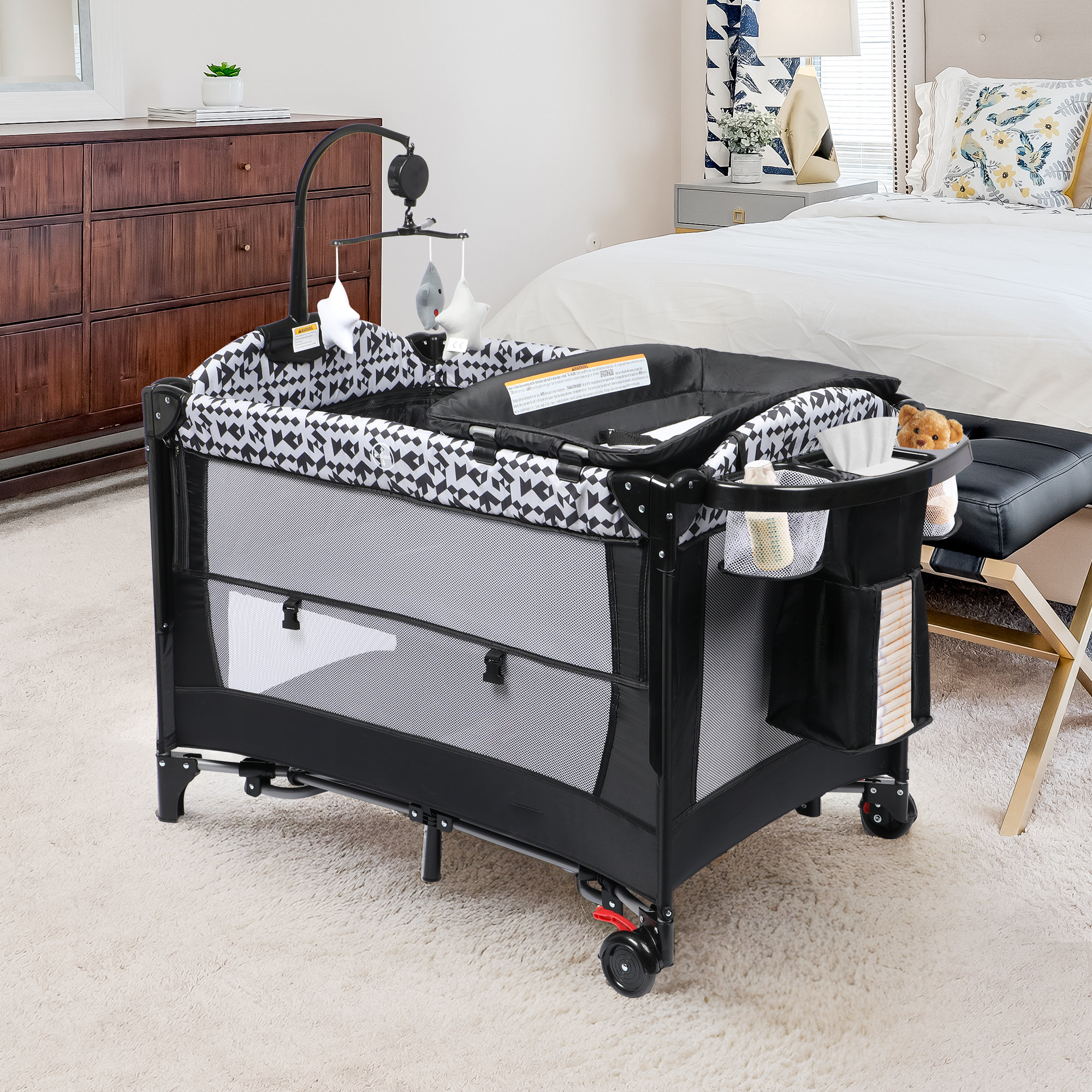 Zoomie Kids Ardilla Bedside Crib with Mattress and Stand & Reviews ...