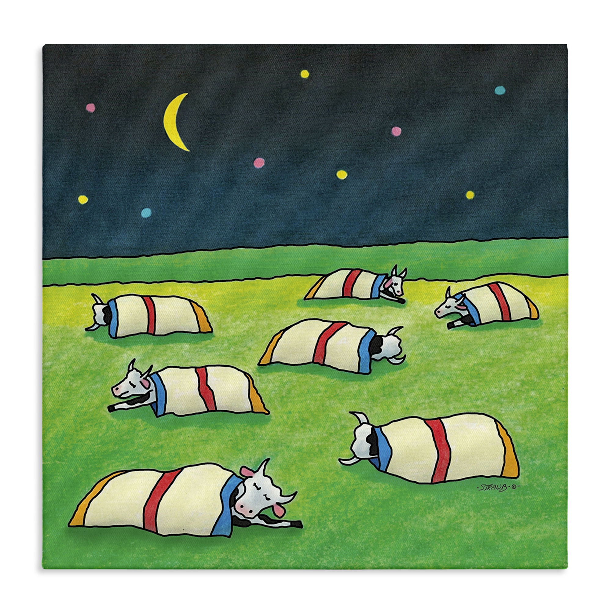 Ophelia & Co. Pasture Cows Bedtime Canvas, design by Roger Straub | Wayfair