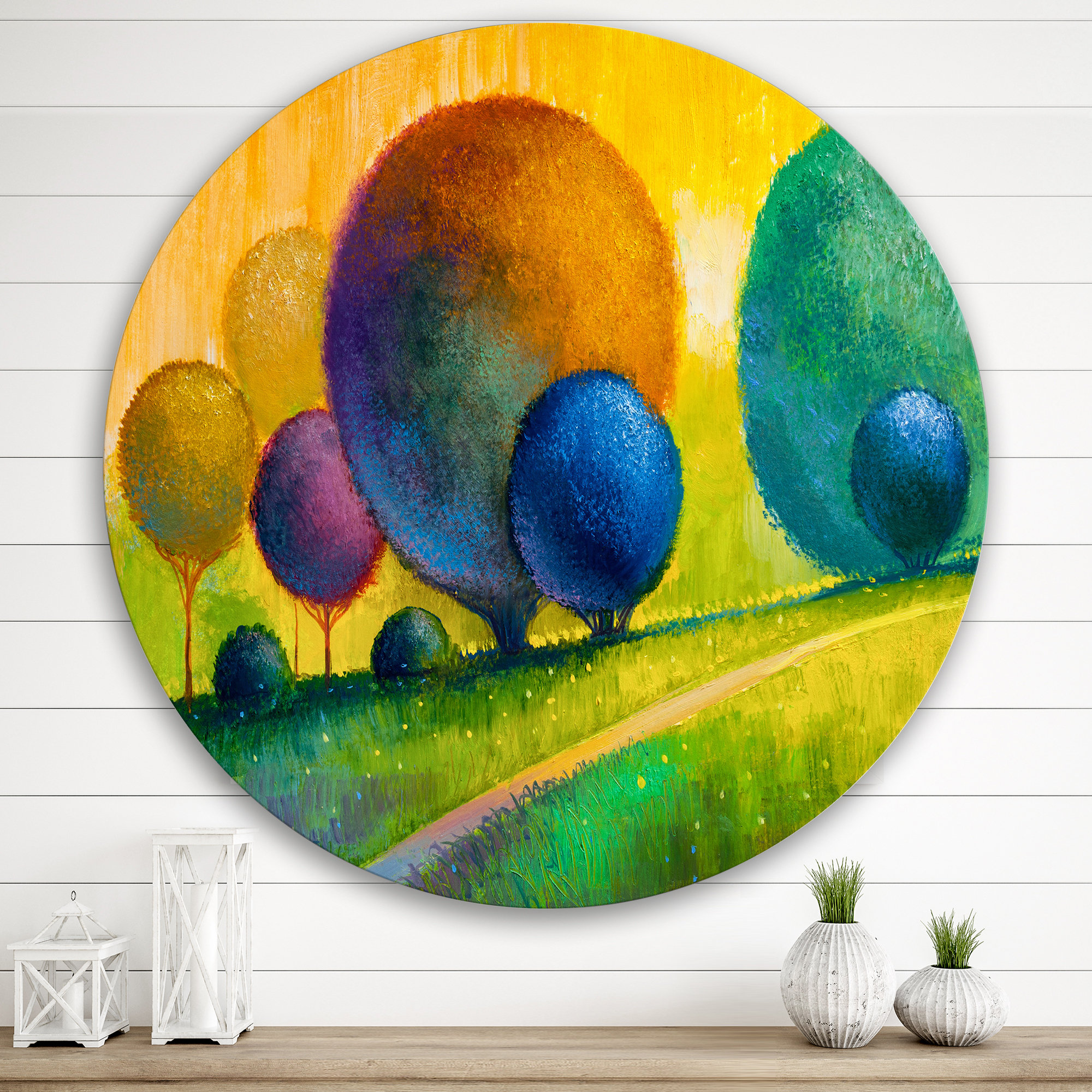 East Urban Home Colourful Ornamental Trees III - Modern Metal Circle ...