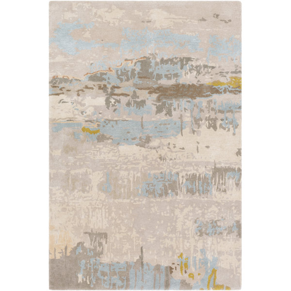 17 Stories Barroso Abstract Handmade Tufted Blue/Beige Area Rug ...