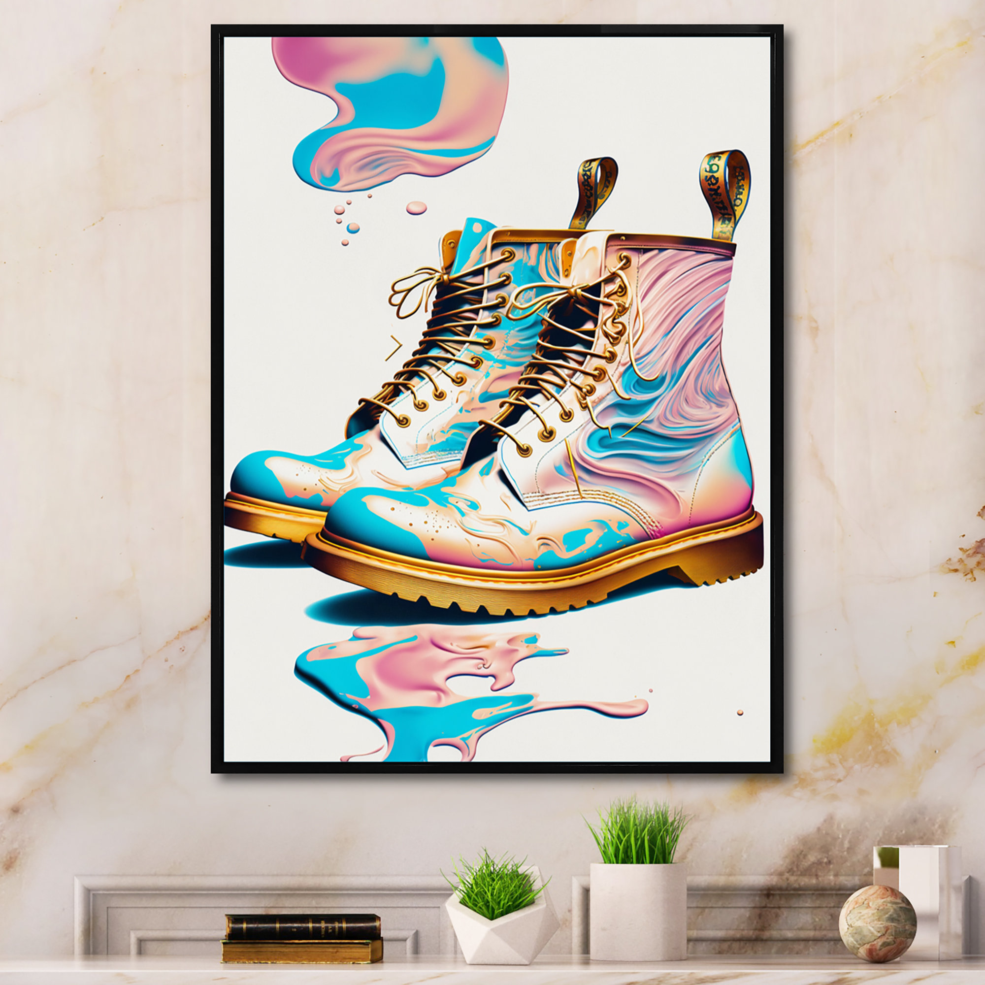 Mercer41 Pink and Blue Art Deco Army Shoes I - Painting on Canvas | Wayfair