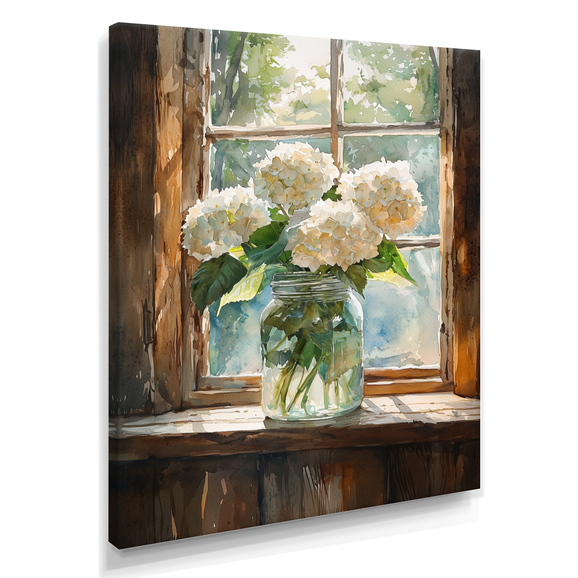Design Art Ched Hydrangeas By The Window - Floral Wall Art Prints | Wayfair