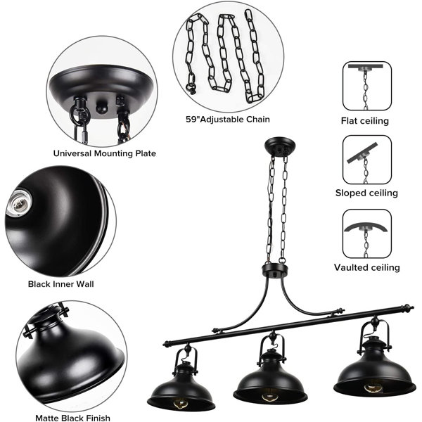 Williston Forge Waynetown 3 - Light Black Kitchen Island Pendant ...