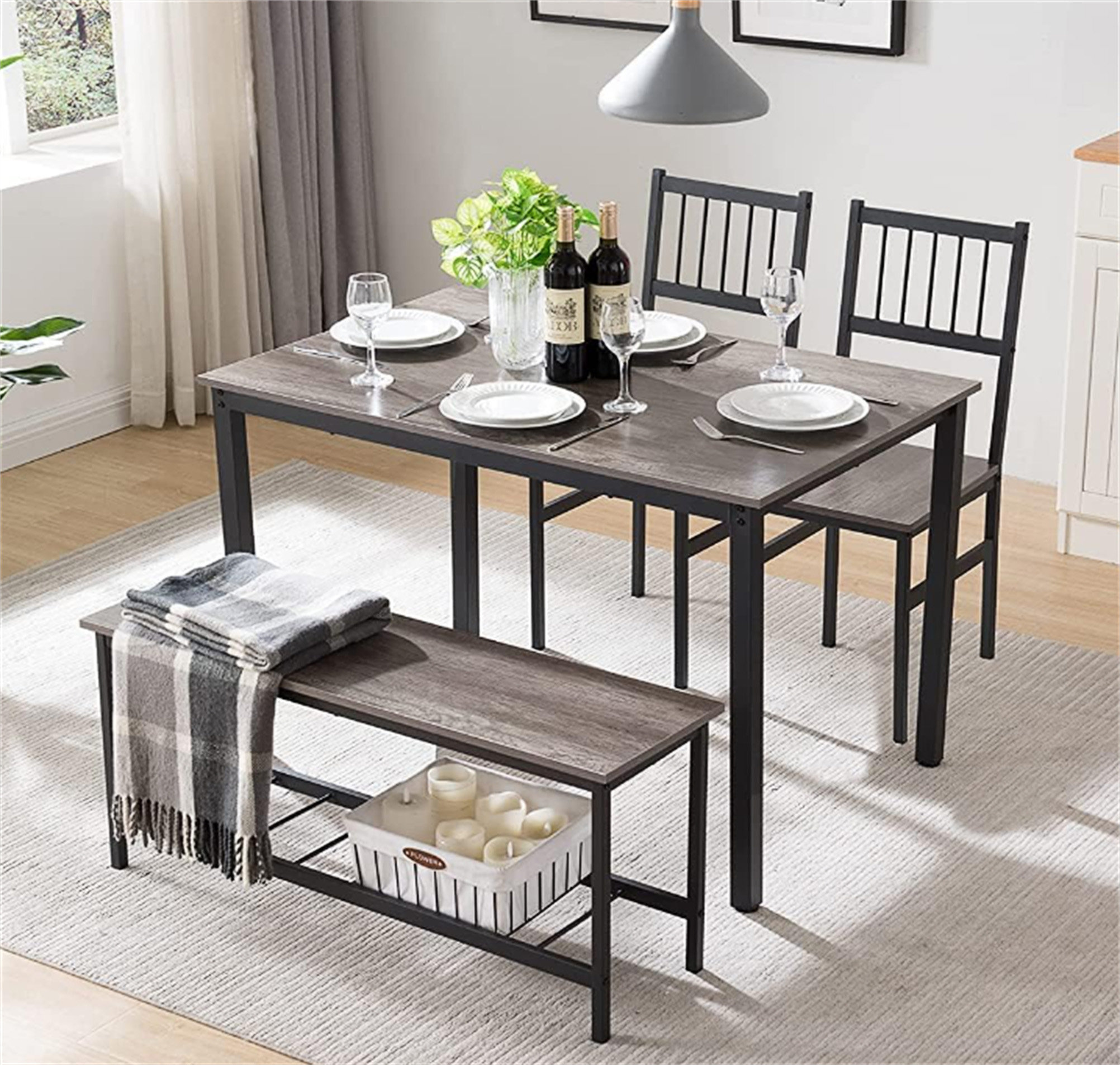 17 Stories Dining Table Set For 4,Kitchen Table With Benche,Wood ...
