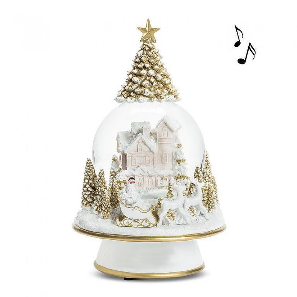 The Holiday Aisle® Village Pedestal Snow Globe With Music Snow Globe ...