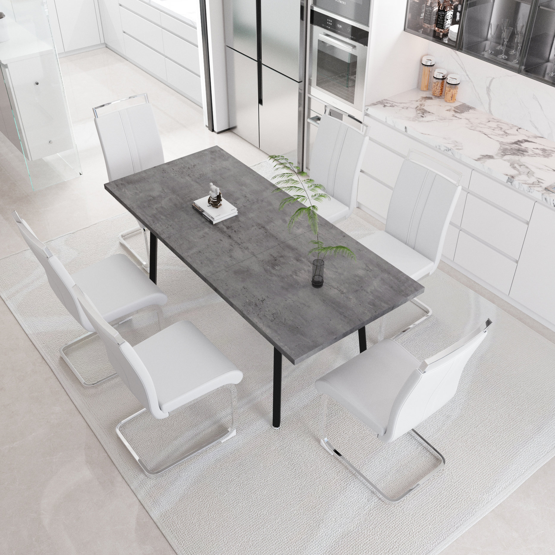 Ivy Bronx Expandable Dining Table And 6 C Shaped Tubular Faux Leather ...