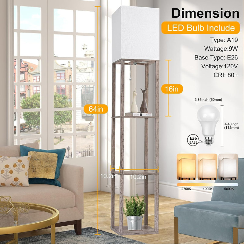 Ebern Designs Fredy 64'' Gray Column Floor Lamp & Reviews | Wayfair