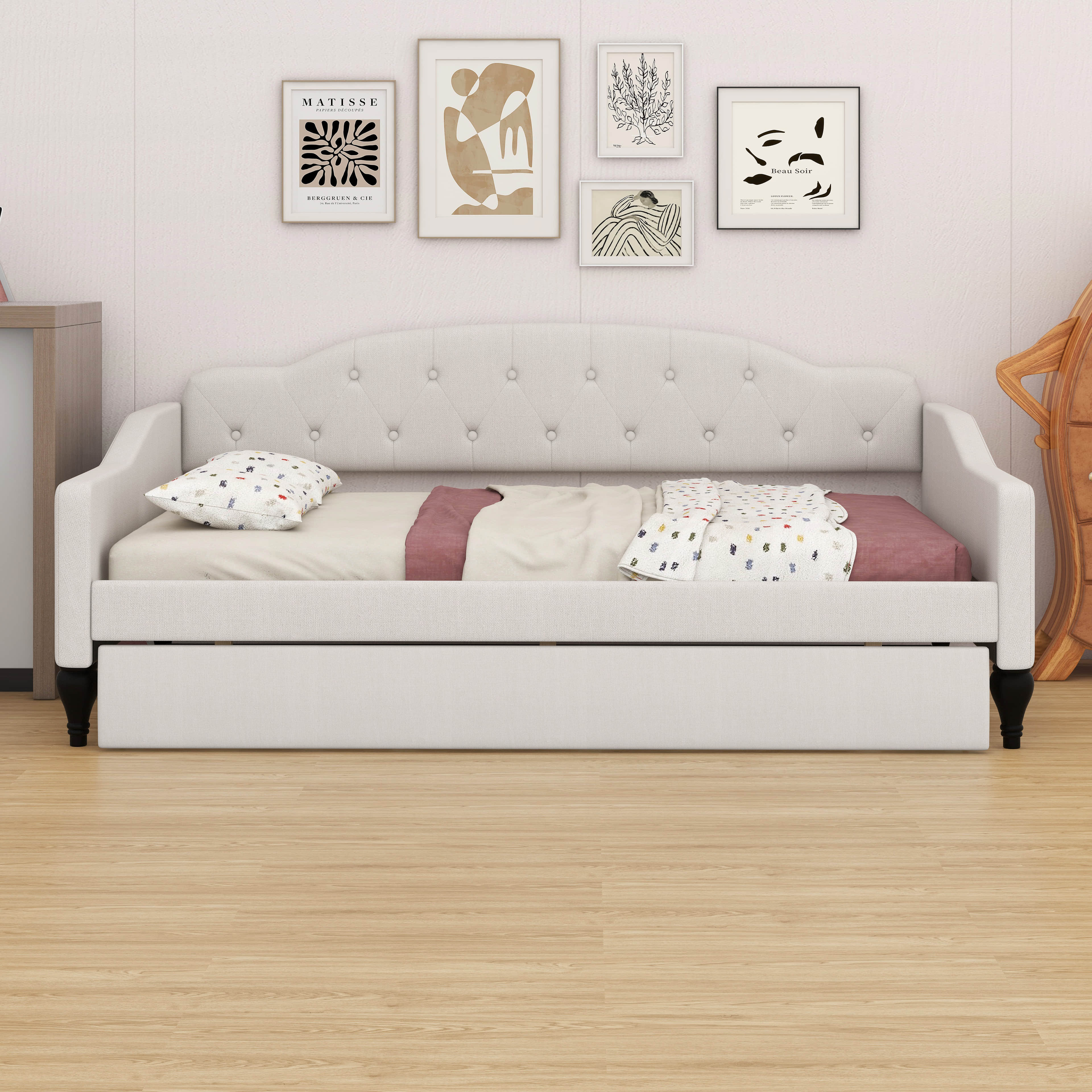 Red Barrel Studio® Linen Upholstered Daybed With Twin Size Trundle ...