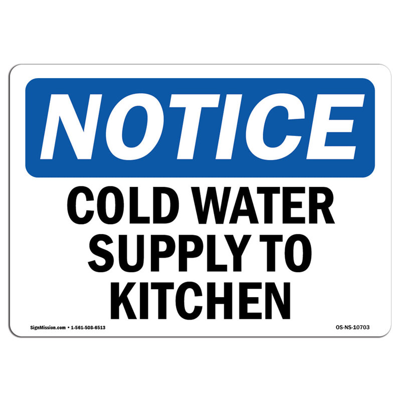 SignMission Cold Water Supply to Kitchen Sign | Wayfair