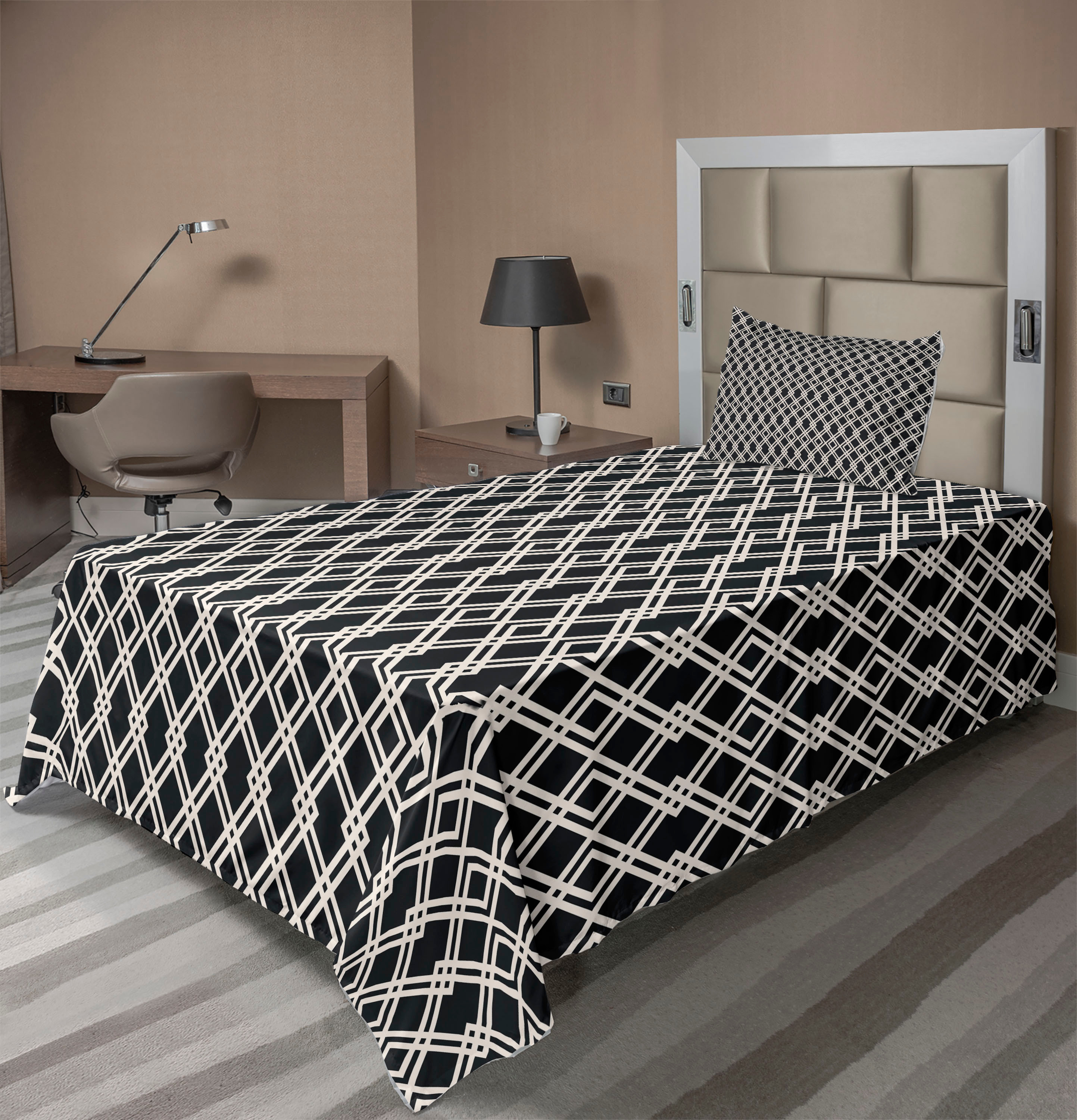 Ambesonne Geometric Sheet SetLattice Stripes Rhombus Charcoal Grey ...