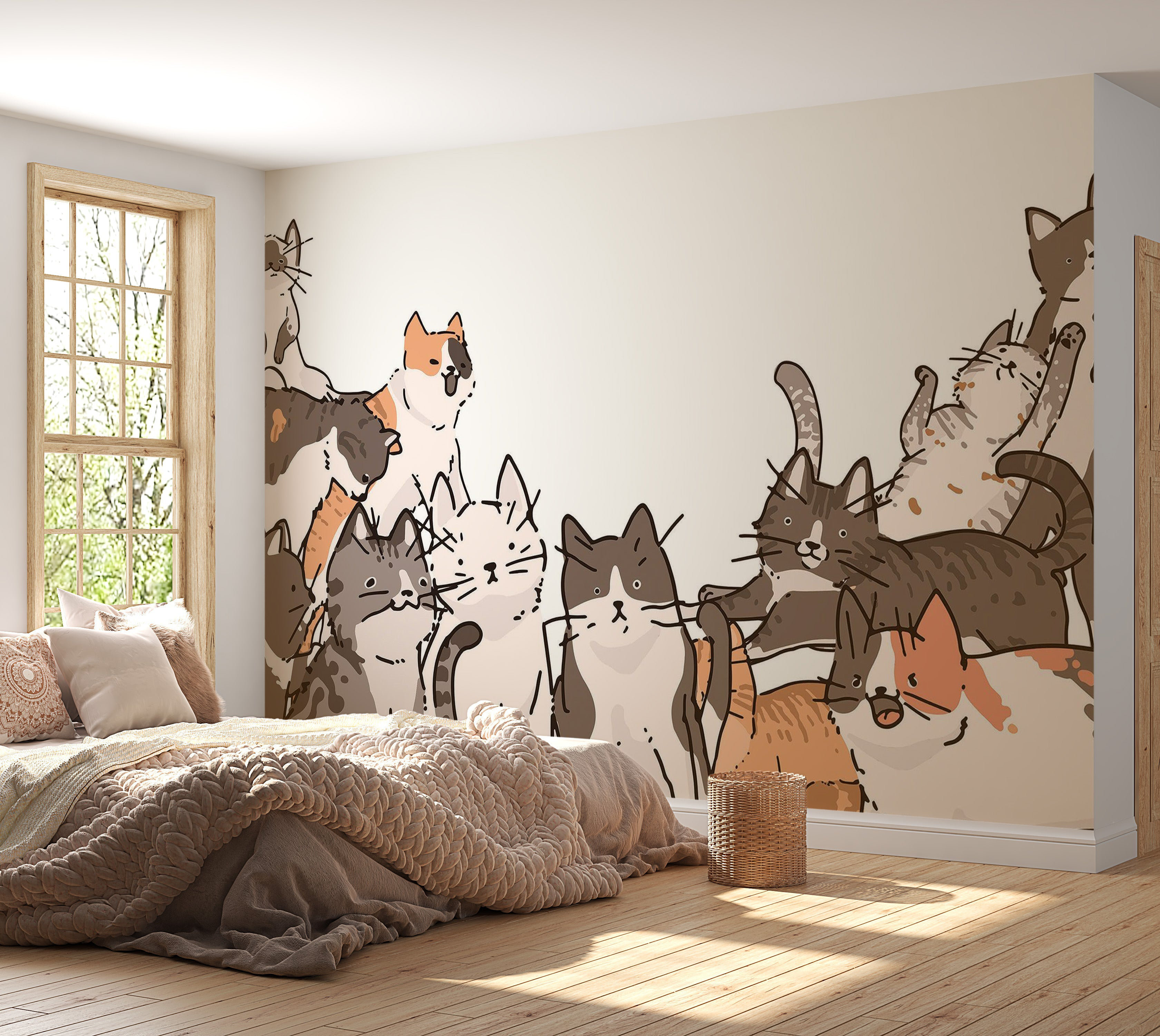 Wildon Home® Premium Wallpaper Wall Mural - Cat Gathering | Wayfair