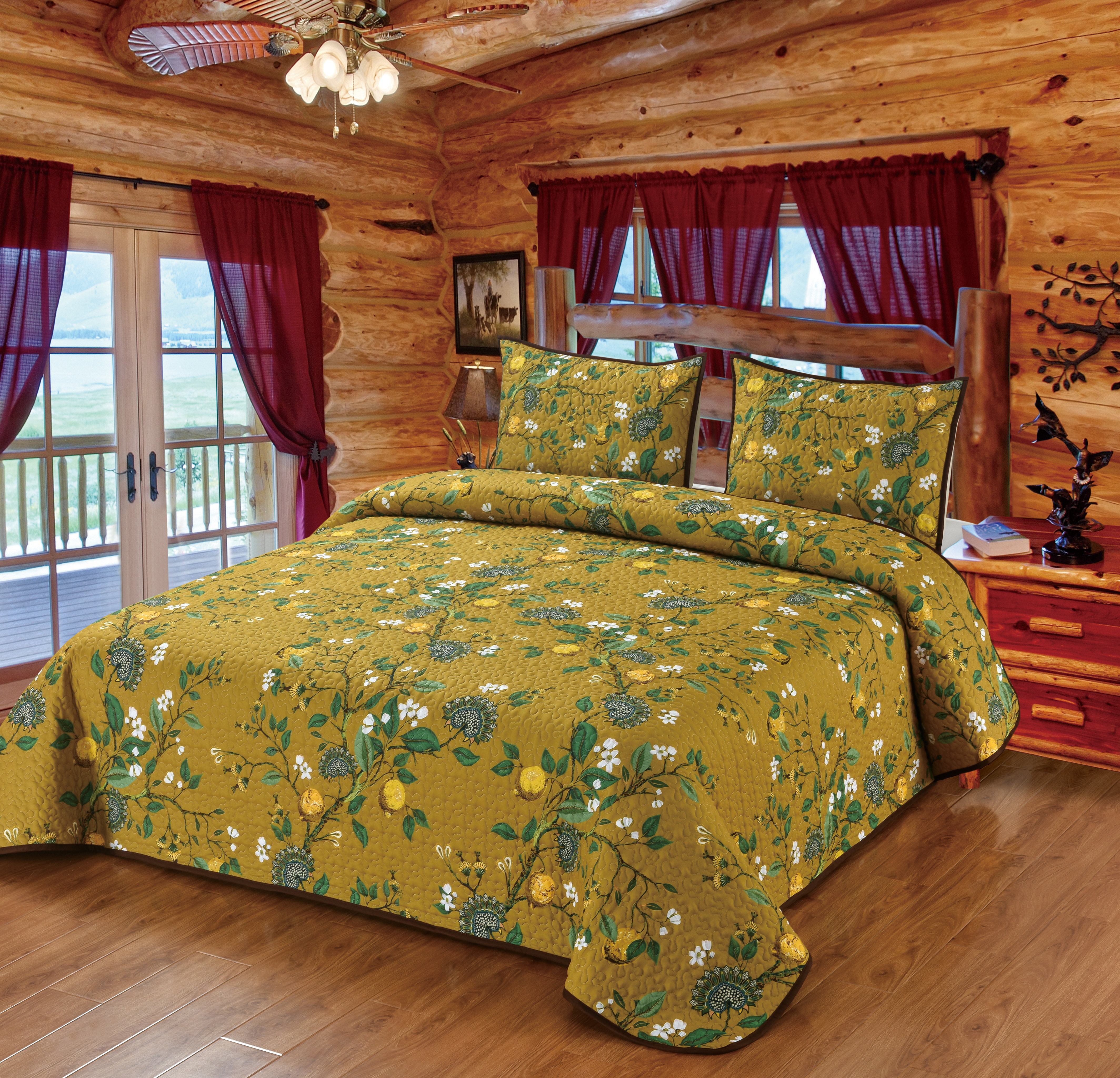 De Leon Collections Lemon Tree Yellow Floral Paisley 3-Piece Decorative ...