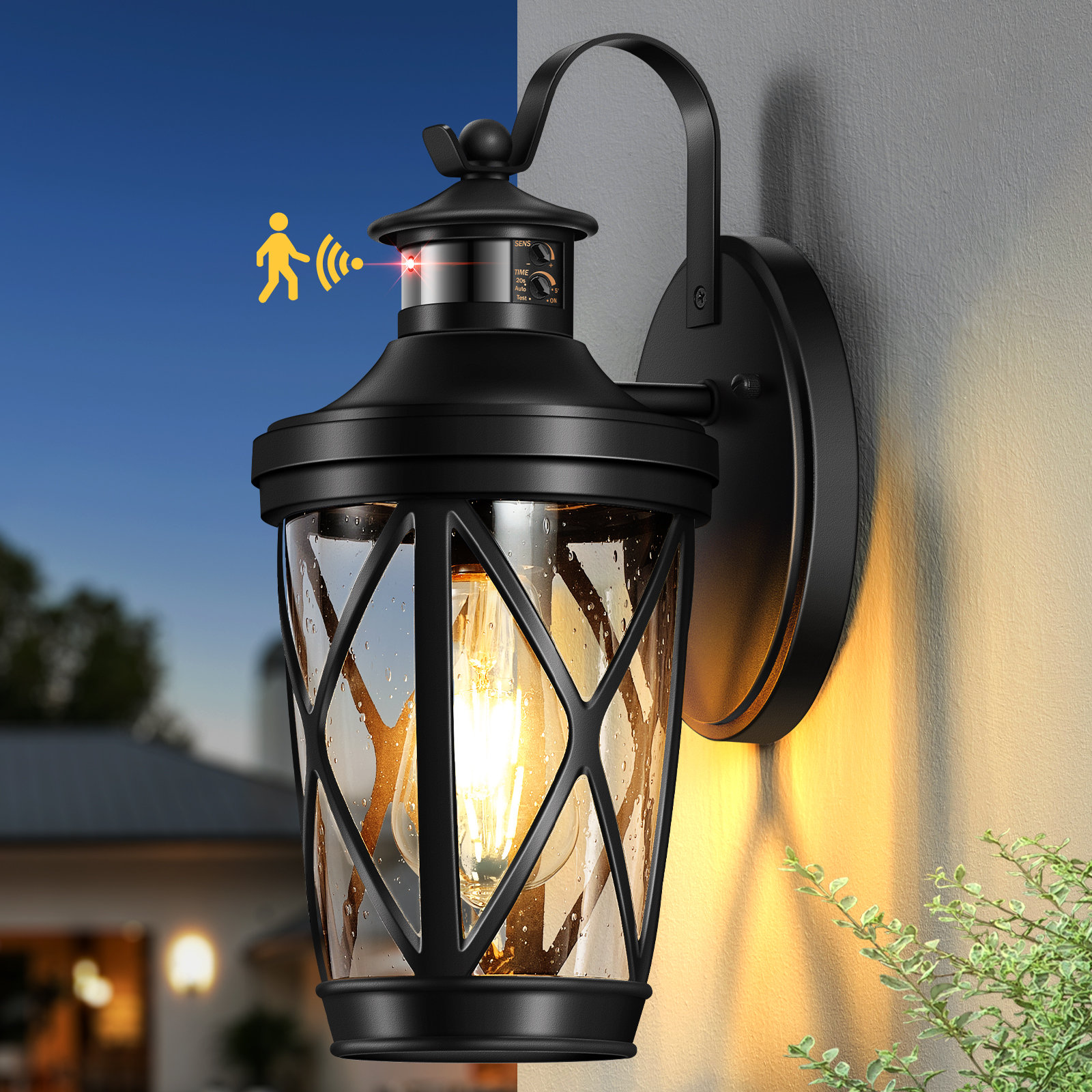 Winston Porter Black Motion Sensor Outdoor Wall Lights for Porch | Wayfair