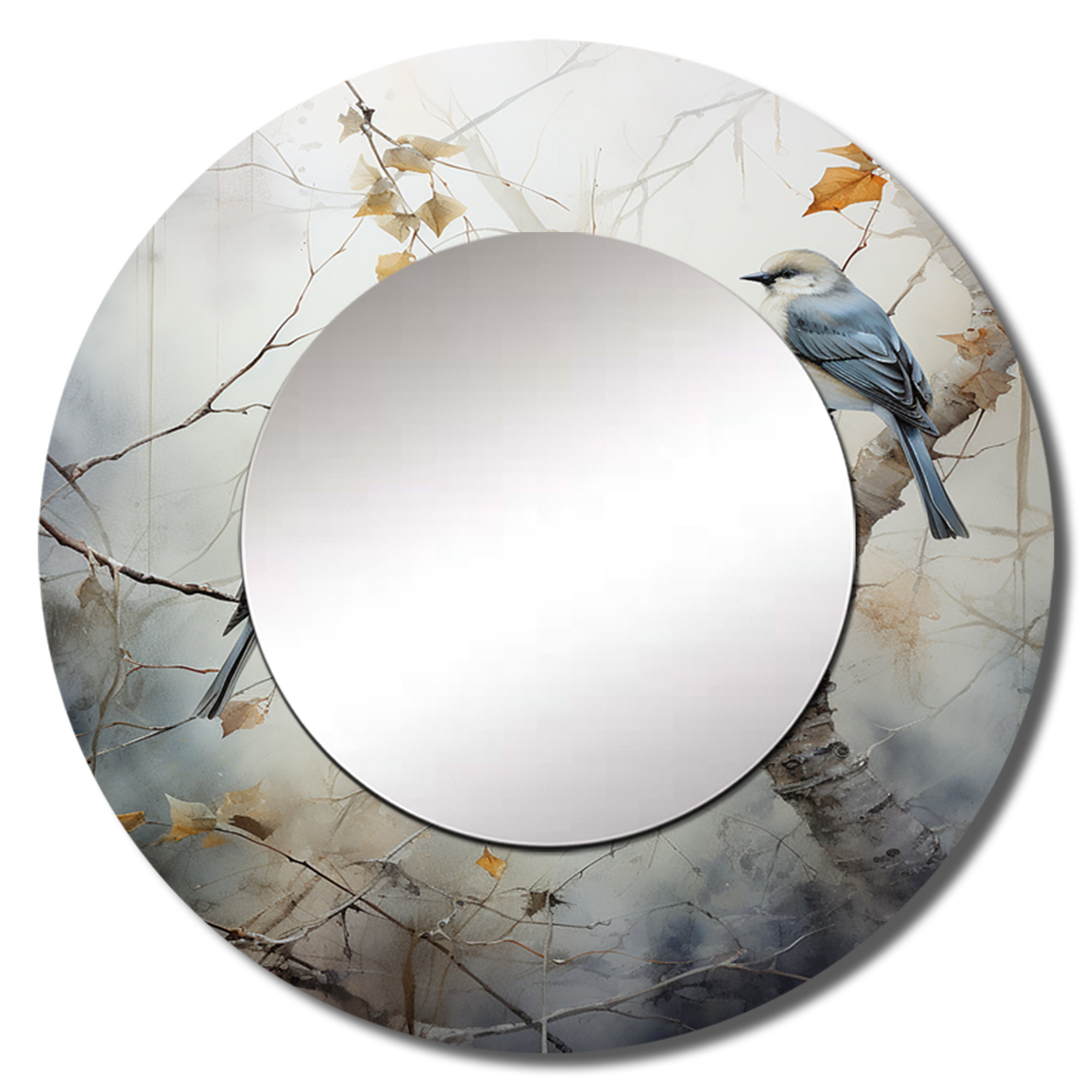 Design Art Bird Silent Watcher II - Animals Round Mirror Wall Decor ...