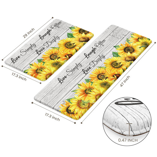 Gracie Oaks Farmhouse Sunflower Kitchen Rugs Sets of 2, Kitchen Floor ...