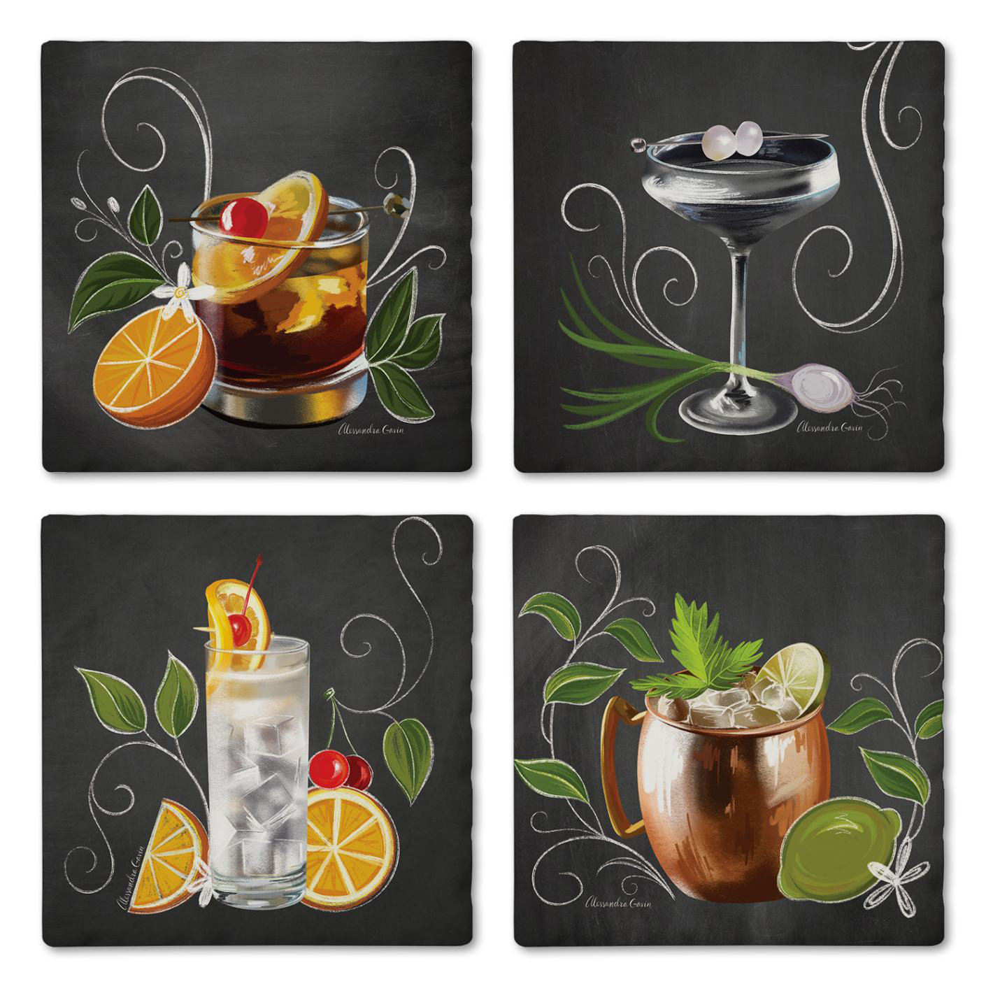 East Urban Home Crafty Cocktails 4 Pack Assorted Tumbled Tile Stone ...
