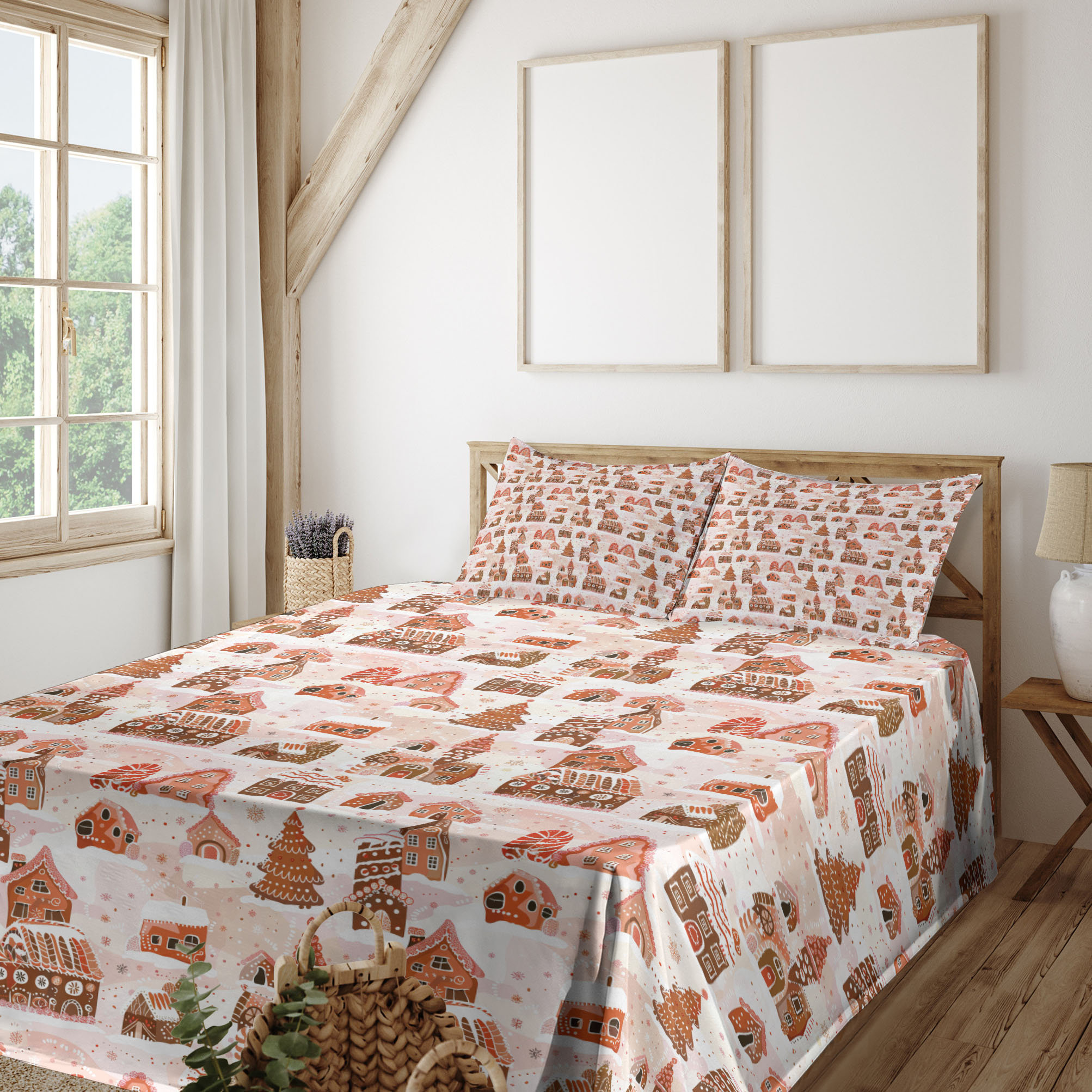 Ambesonne Christmas Sheet Set Xmas Cookies House Tree Blush Cinnamon ...
