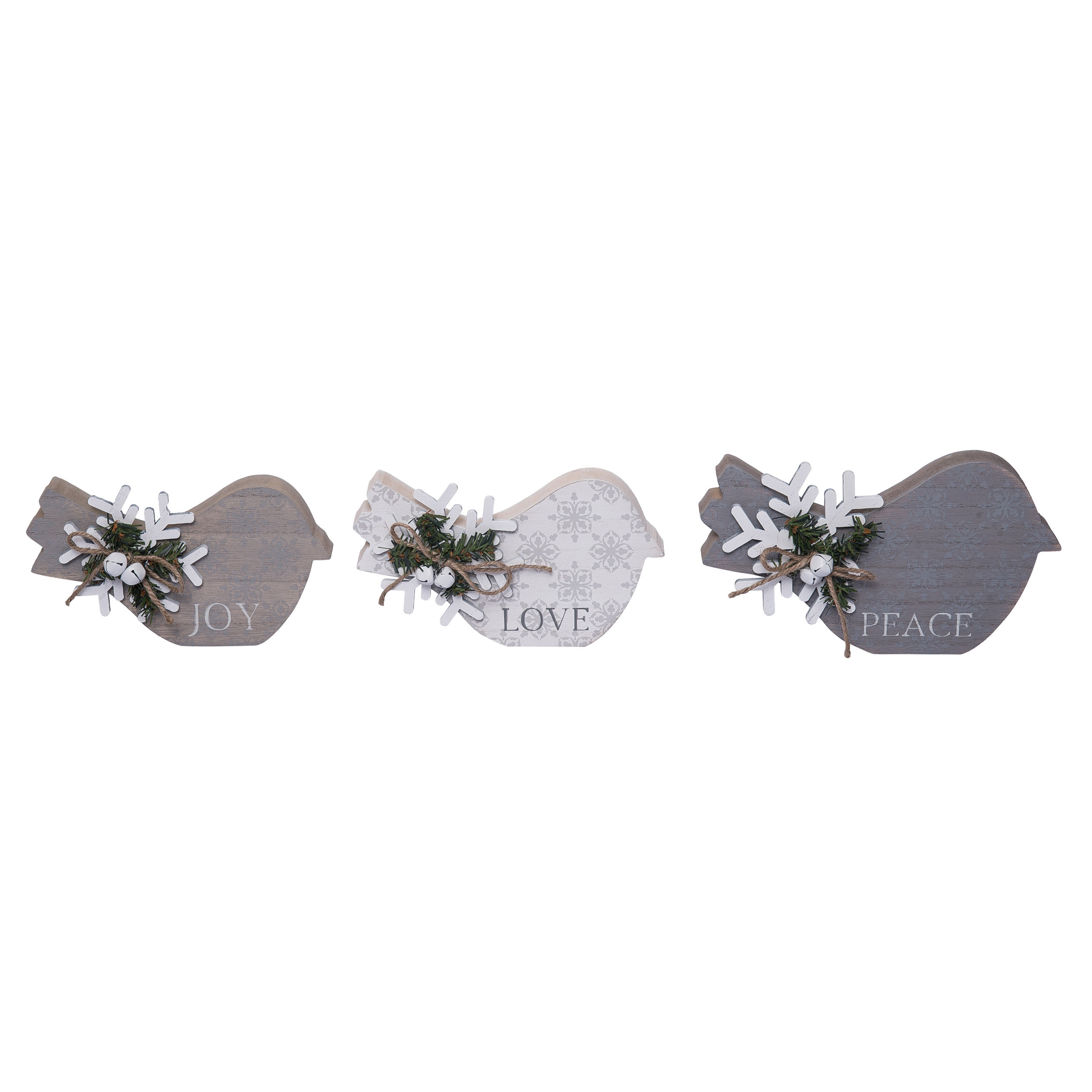 The Holiday Aisle® MDF Bird Decor w/Metal Snowflake Set of 3 Christmas ...