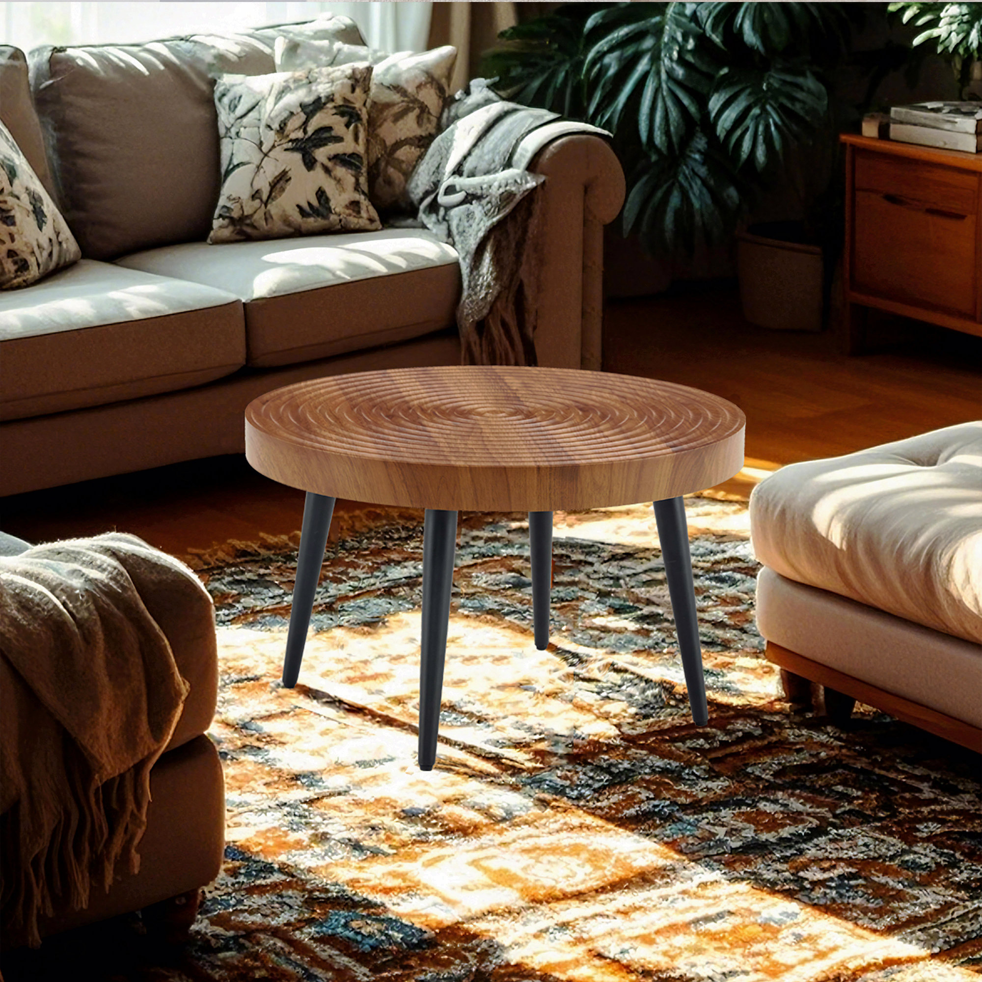 George Oliver Natural Wood Grain Texture Round Coffee Table.Natural ...