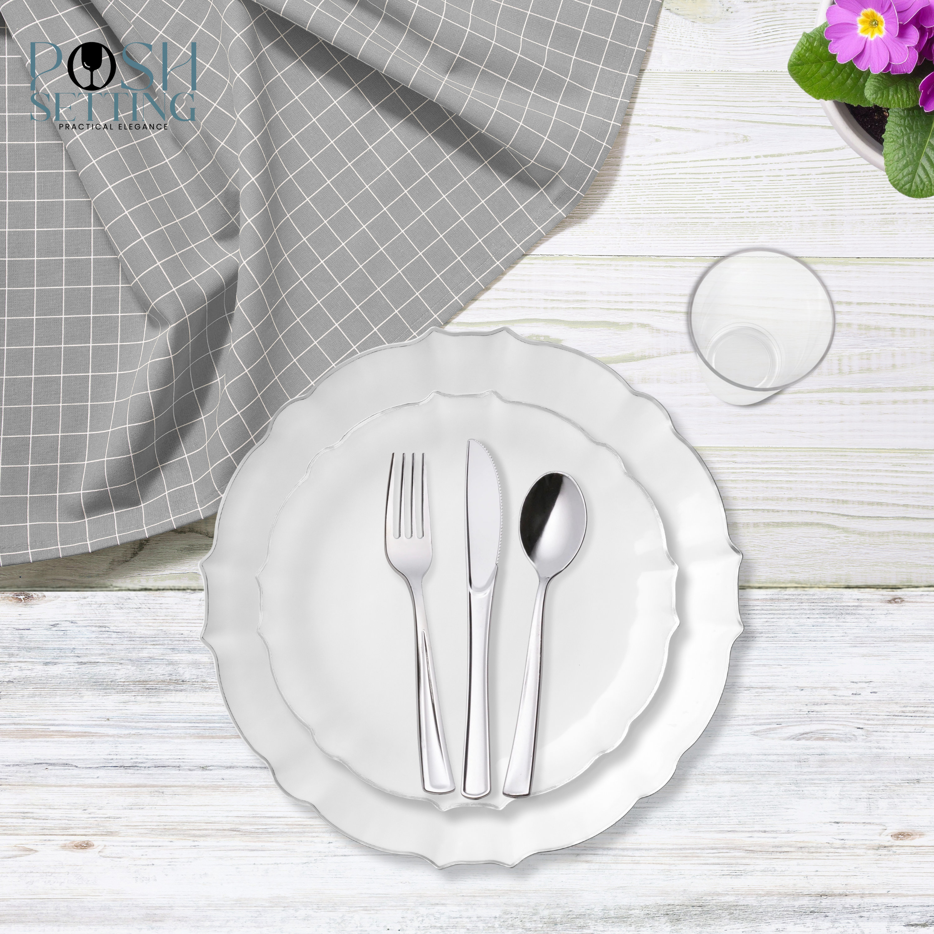 Posh Setting 840 Piece White And Gold Plastic Party Bundle - Luxe (120 ...