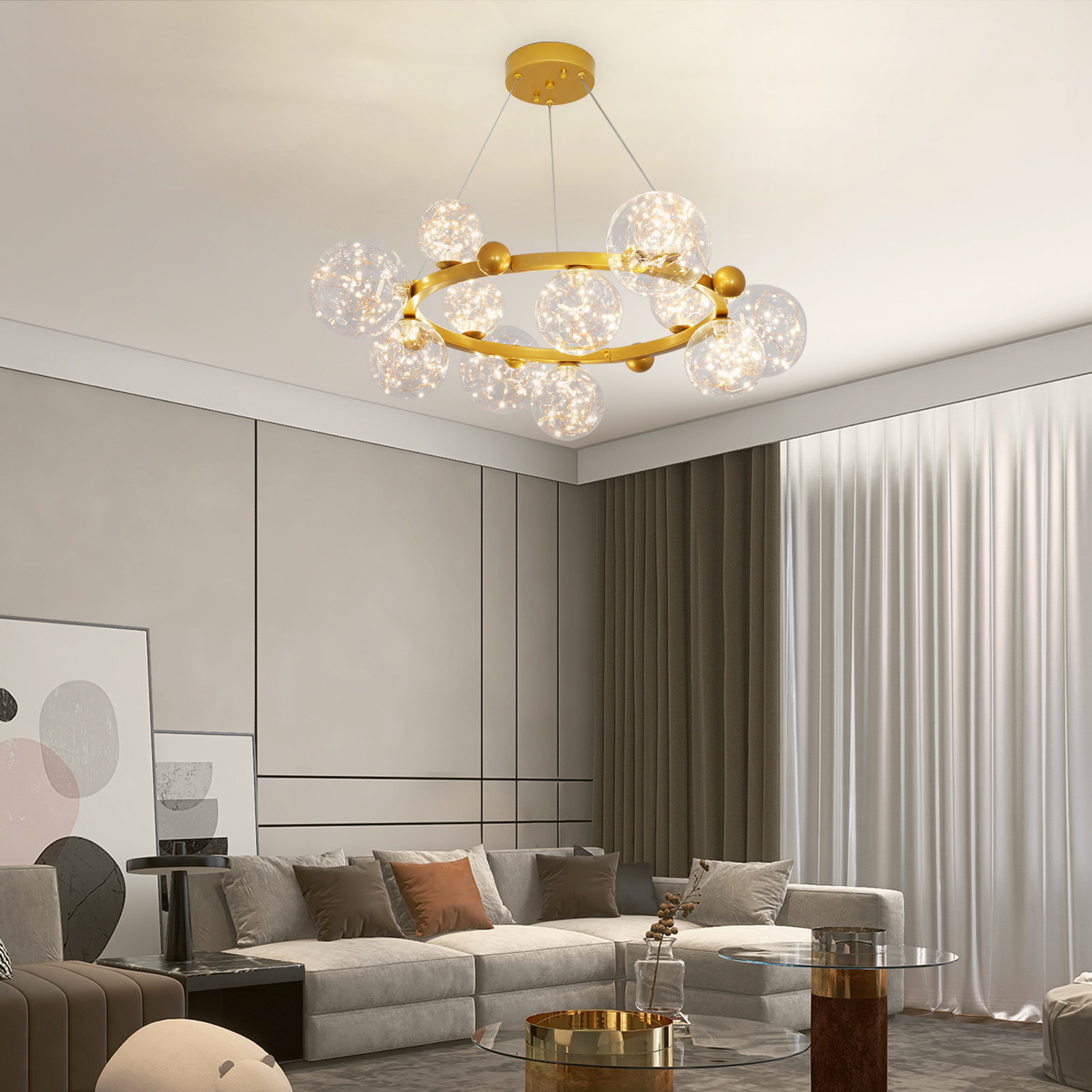 Mercer41 33.8" Modern Gold LED Chandelier with 12 Lights | Wayfair