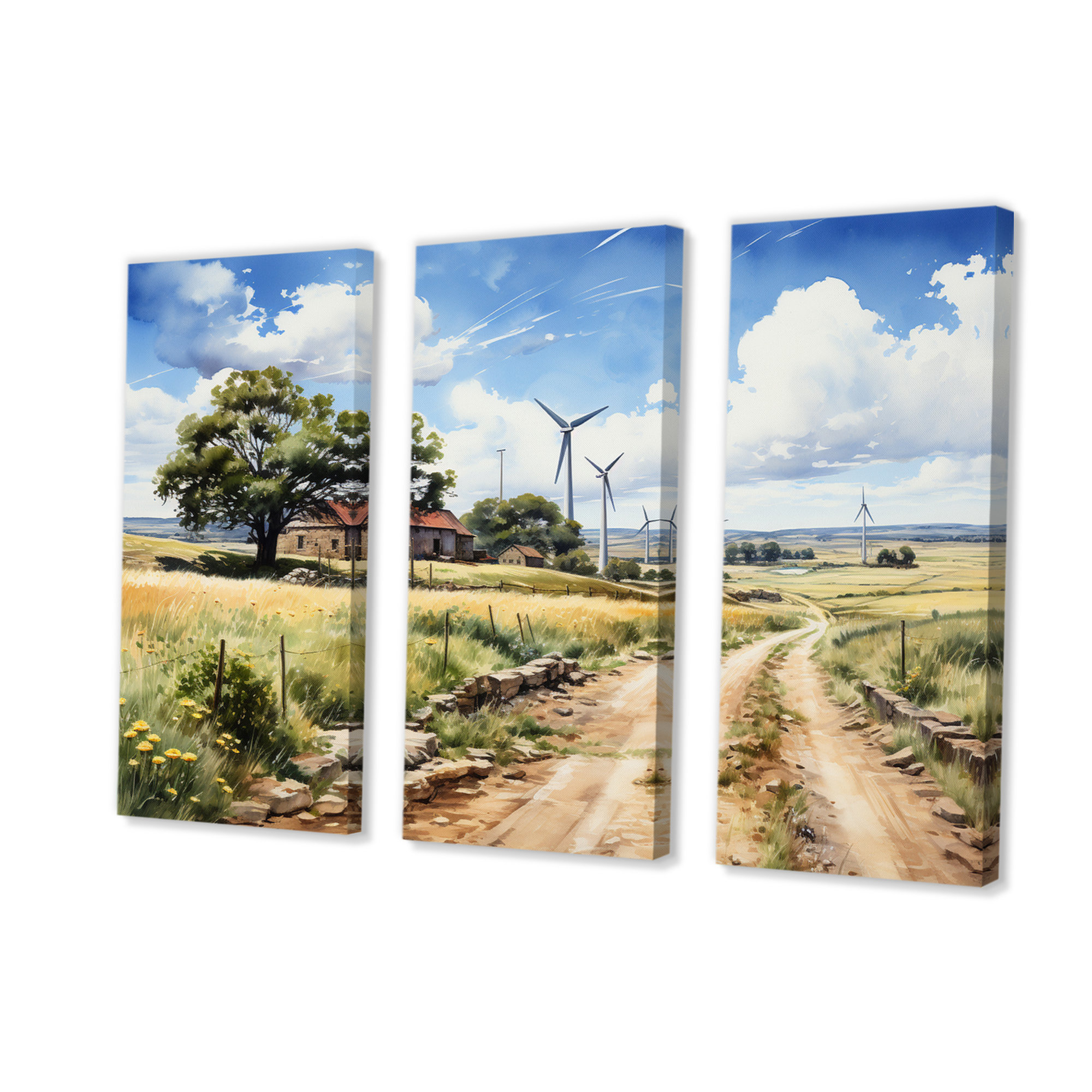 Winston Porter Wind Turbines Meadow Whispers On Canvas 3 Pieces Print ...