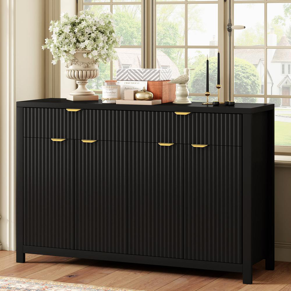 Ebern Designs Modern Wave-Pattern Sideboard with 2 Drawers, 4 Doors & Adjustable Shelves ...