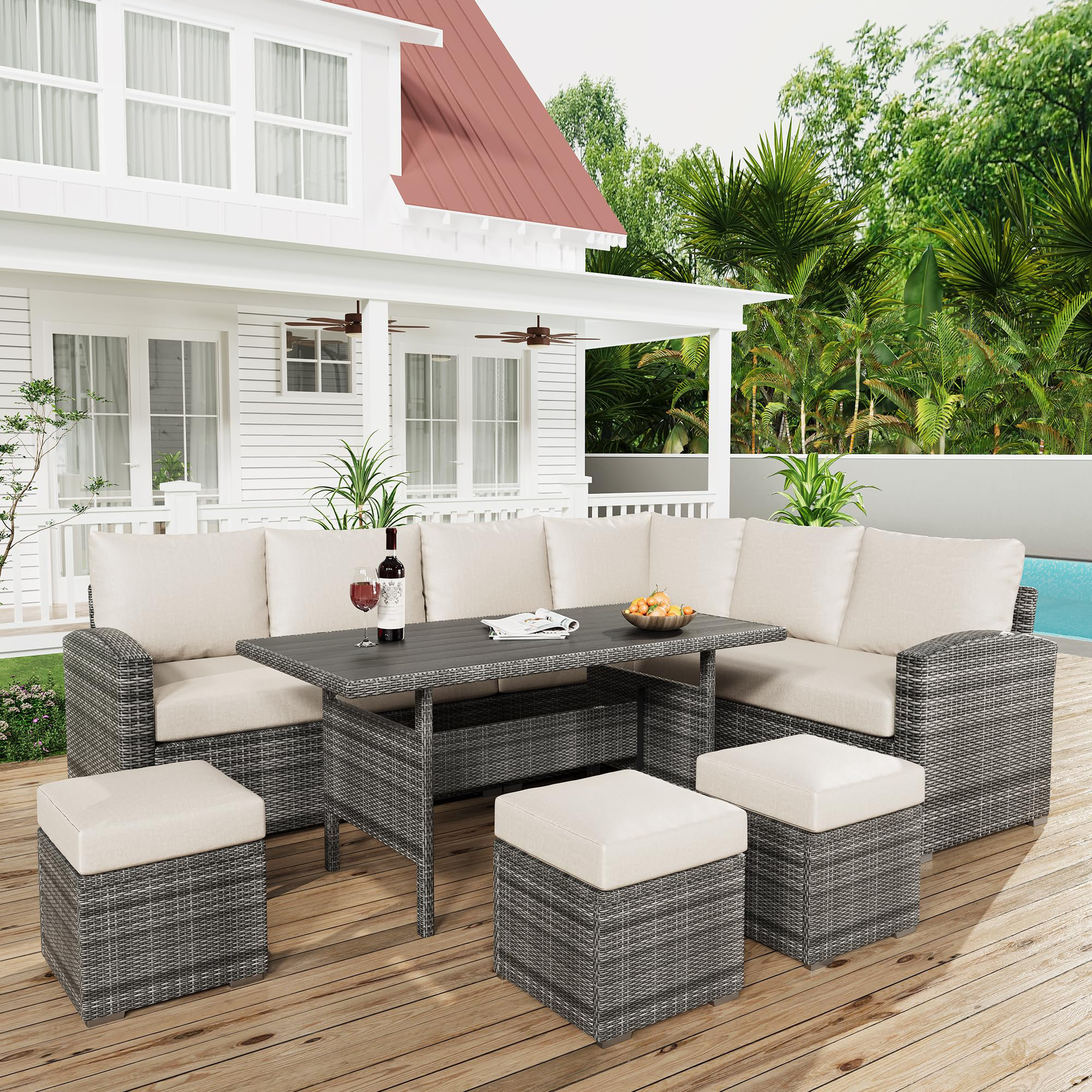 Latitude Run® 7 Pieces Outdoor Patio Furniture Set, Outdoor Sectional ...