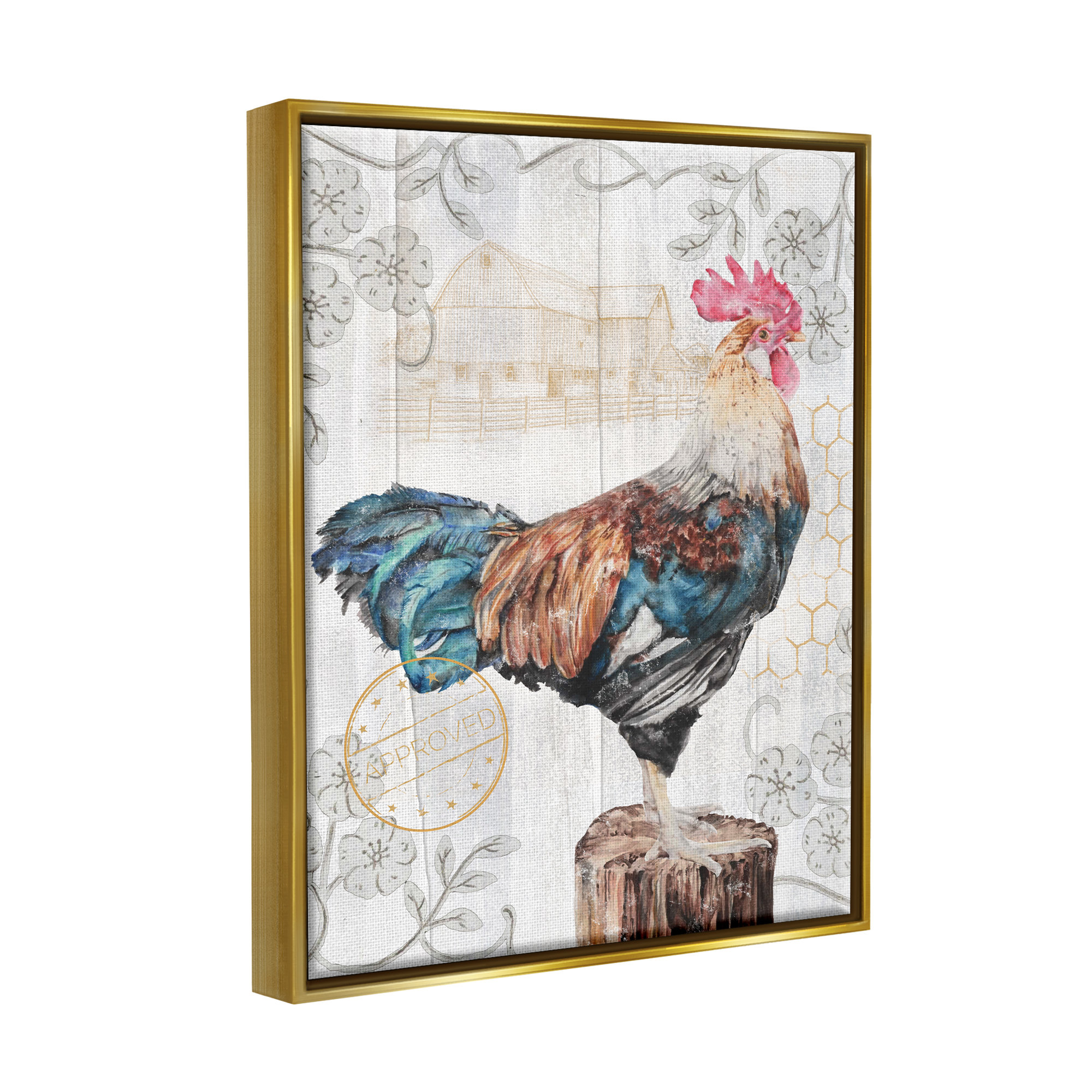 Stupell Industries Rooster with Vintage Pattern Floater Frame by Studio ...