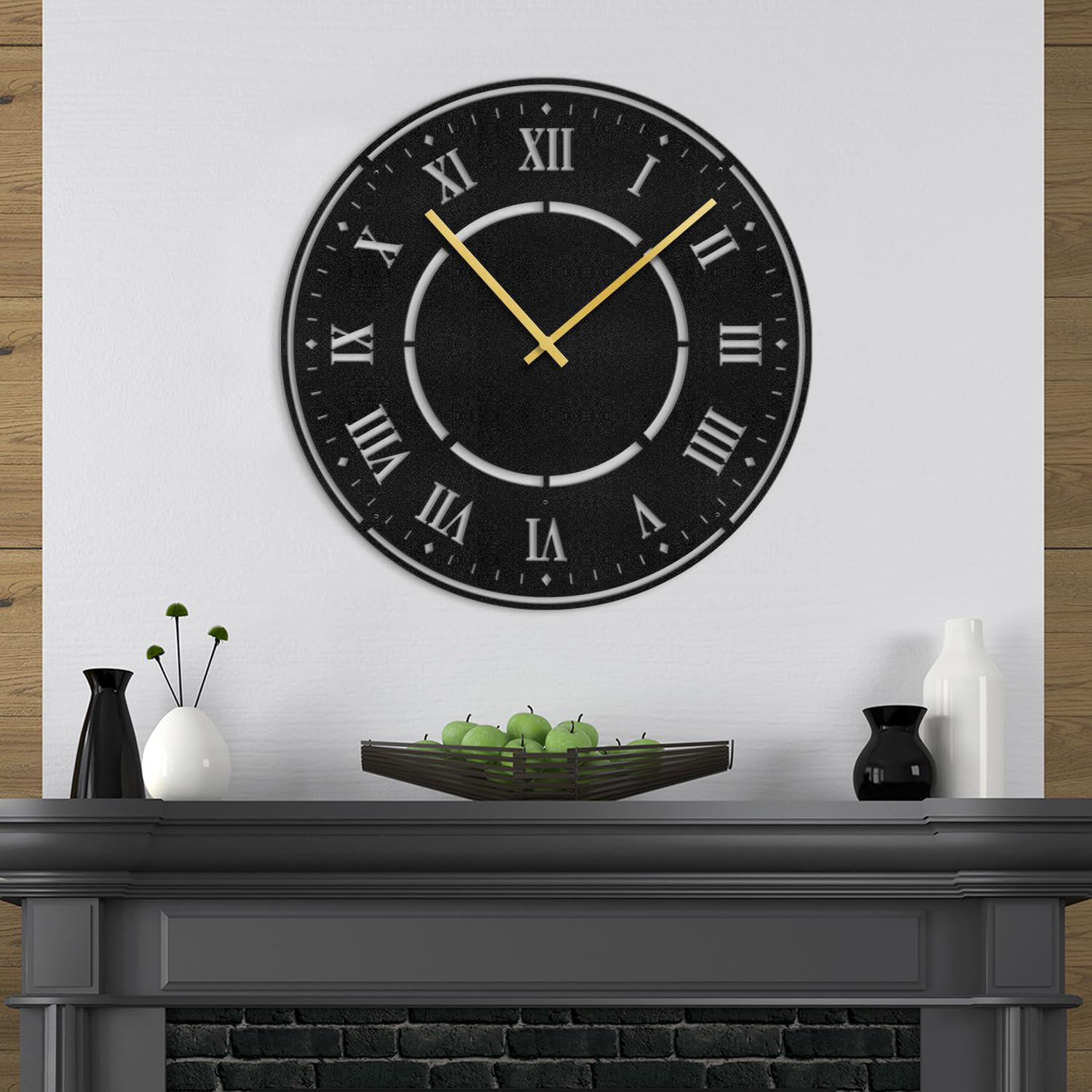 SIGNLEADER Metal Large Wall Clock Silent Large Roman Numerals Big Wall ...