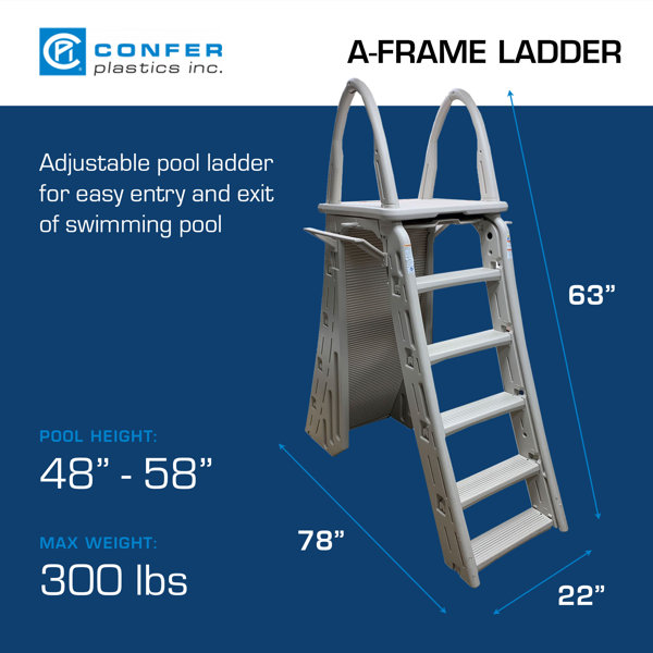 Confer Plastics Roll-Guard Adjustable A-Frame Pool Safety Ladder, Warm ...