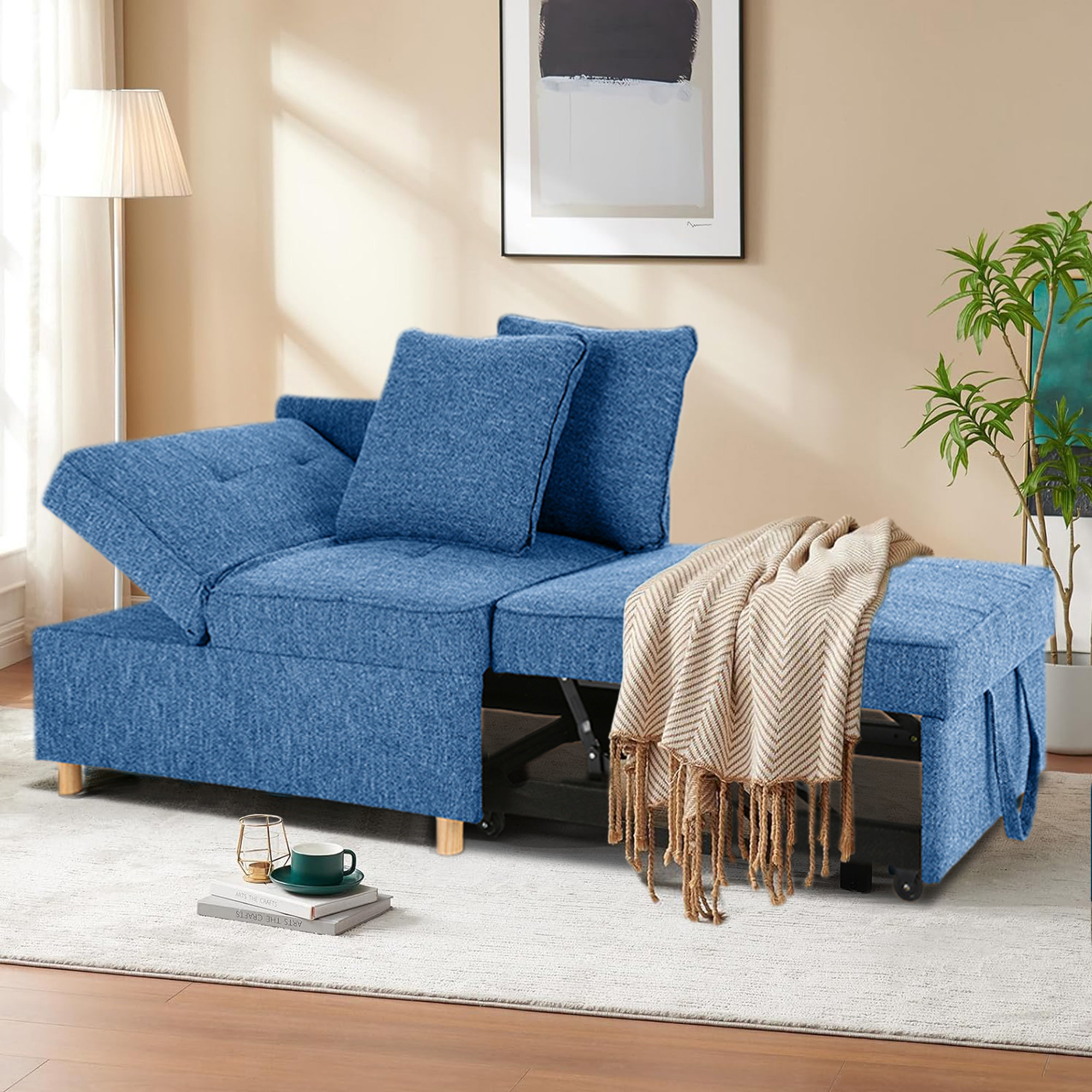 Ebern Designs Adda 70.9'' Linen Armless Reclining CAL117 Compliant ...