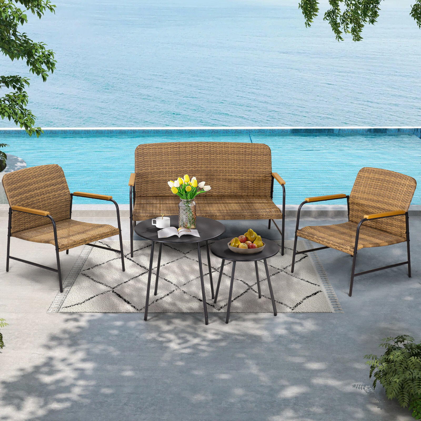 Winston Porter Shwan 4 - Person Wicker Outdoor Seating Group Includes 1 ...