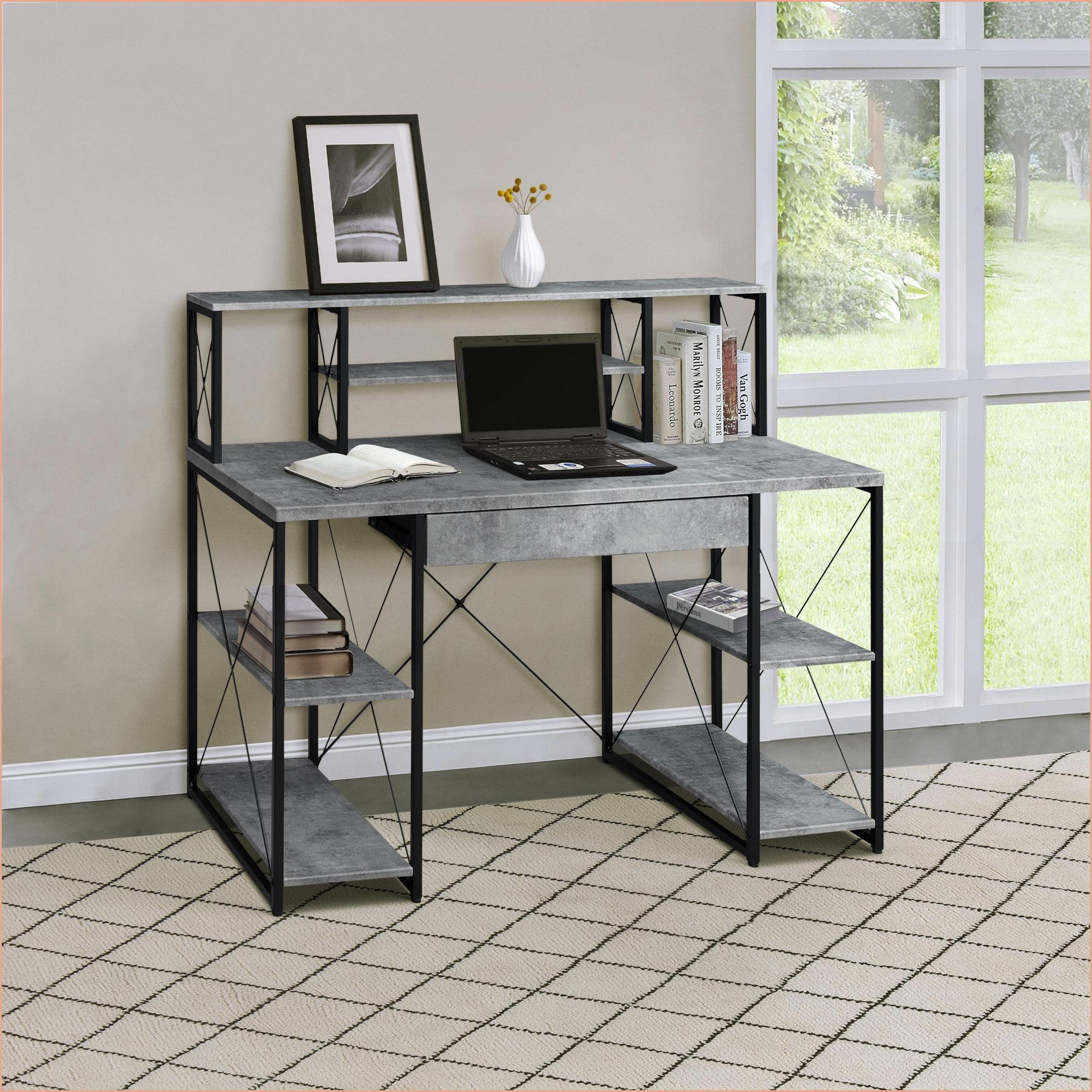 Latitude Run® Desks, Modern White & Black Office Desk with Drawer, 8 ...