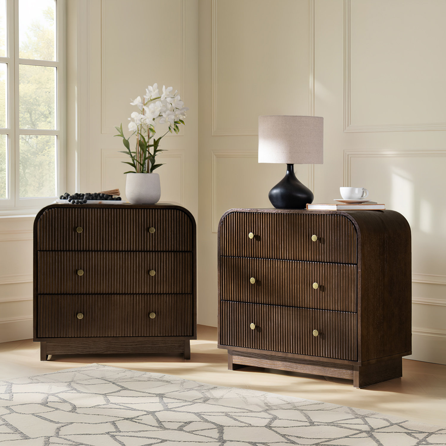 Hokku Designs Melisa Modern 28"W 3-Drawer Fluted Curved End Table ...