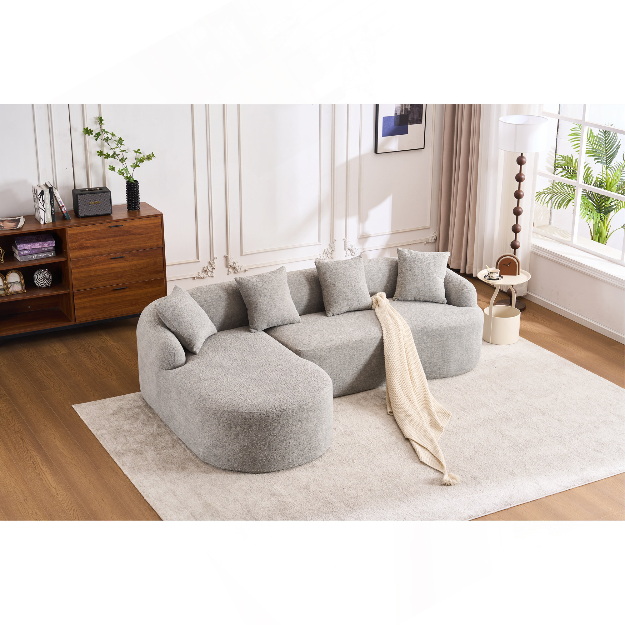 Latitude Run® LY-022 Modular Chaise Sectional Sofa, 3-Seater With Wood ...