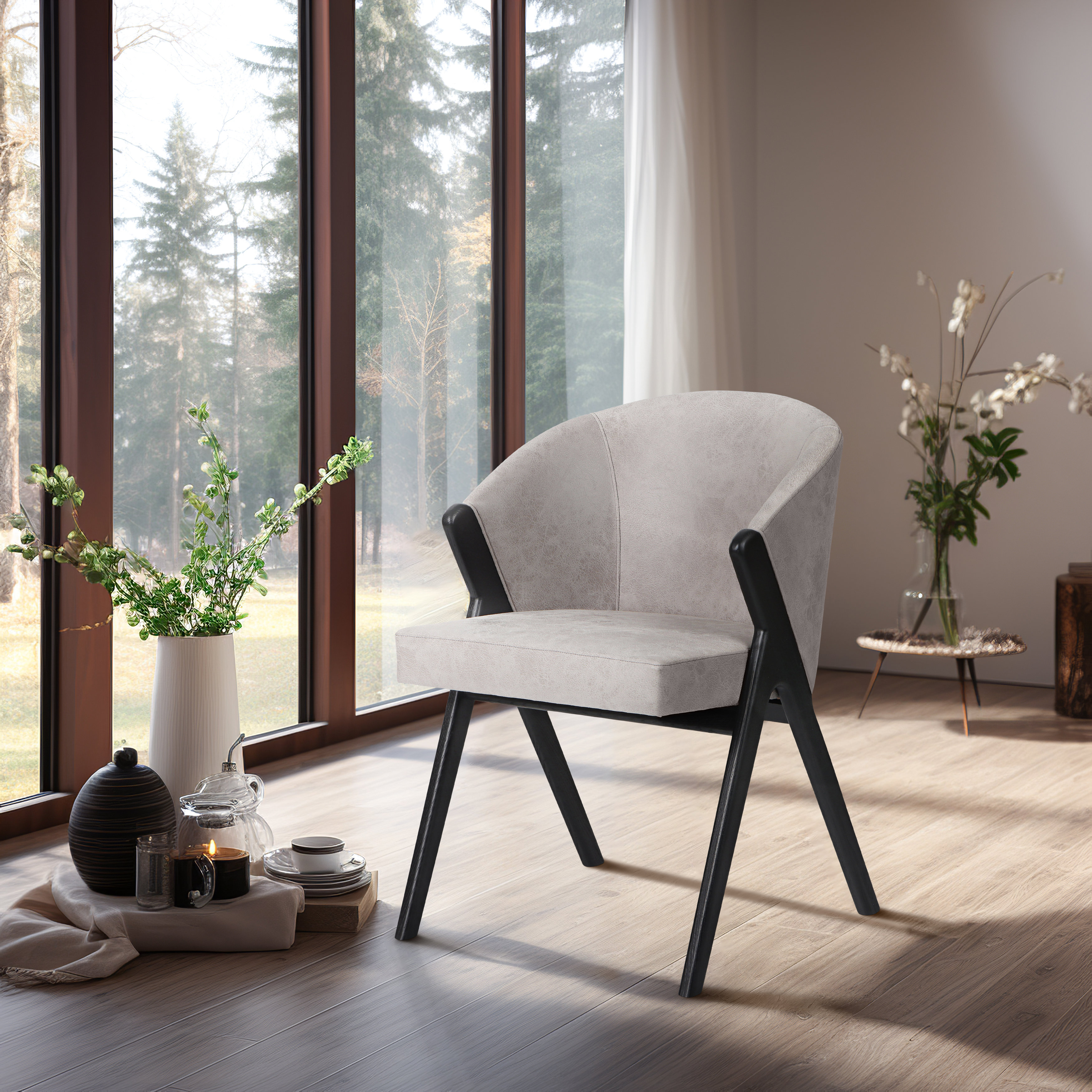 George Oliver 31" Astra Suede Wood Accent Chair in Ivory - Luxurious ...