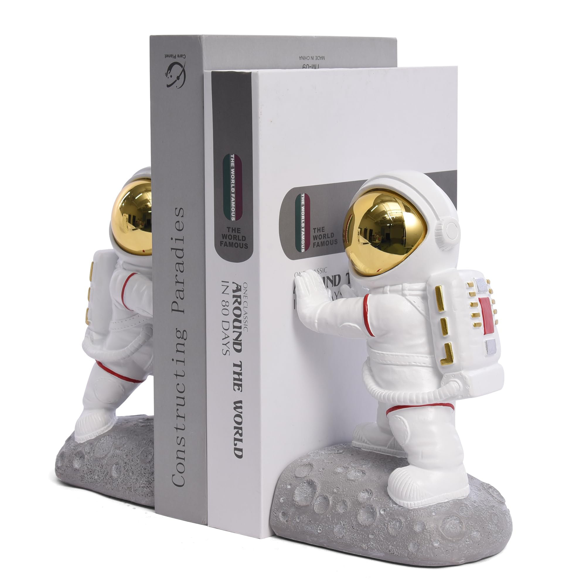 Hokku Designs Space Decor Bookends, Resin Astronaut Bookshelf Ends For ...