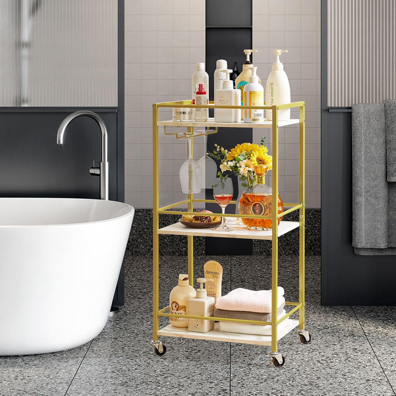 Everly Quinn 3-Tier Mini Bar Cart with Wine & Glass Rack - Mobile Drink ...