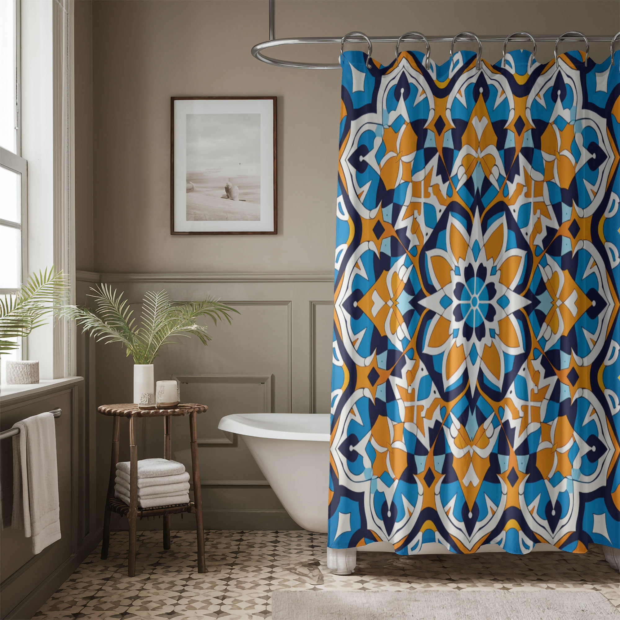 East Urban Home Arabic Tile Motifs - 1 Piece Standard Shower Curtain ...