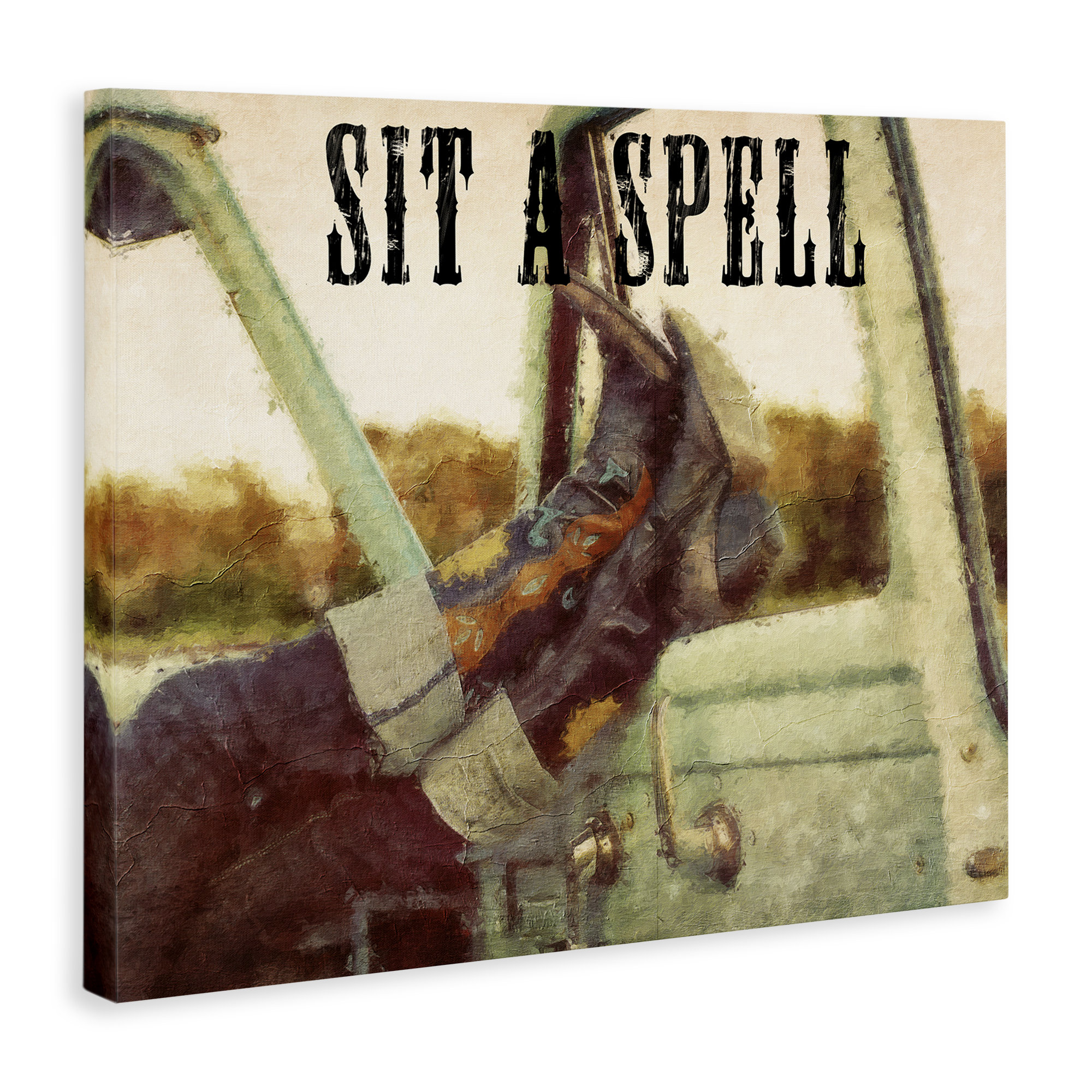 August Grove® Sit A Spell Cowboy Canvas Wall Art by Sasha | Wayfair
