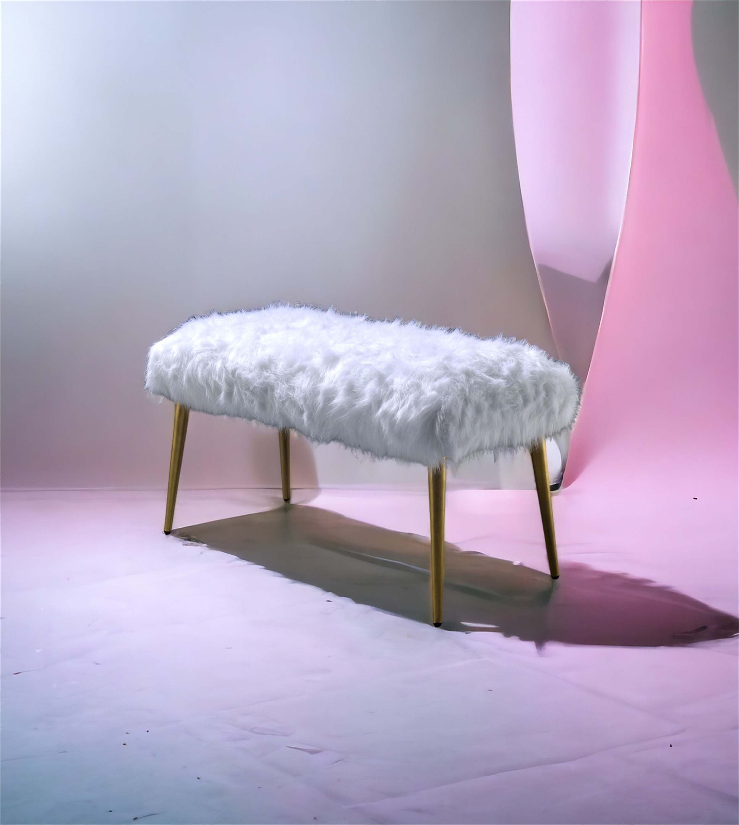 Everly Quinn Luxurious Faux Fur Bench with Sturdy Metal Base for ...