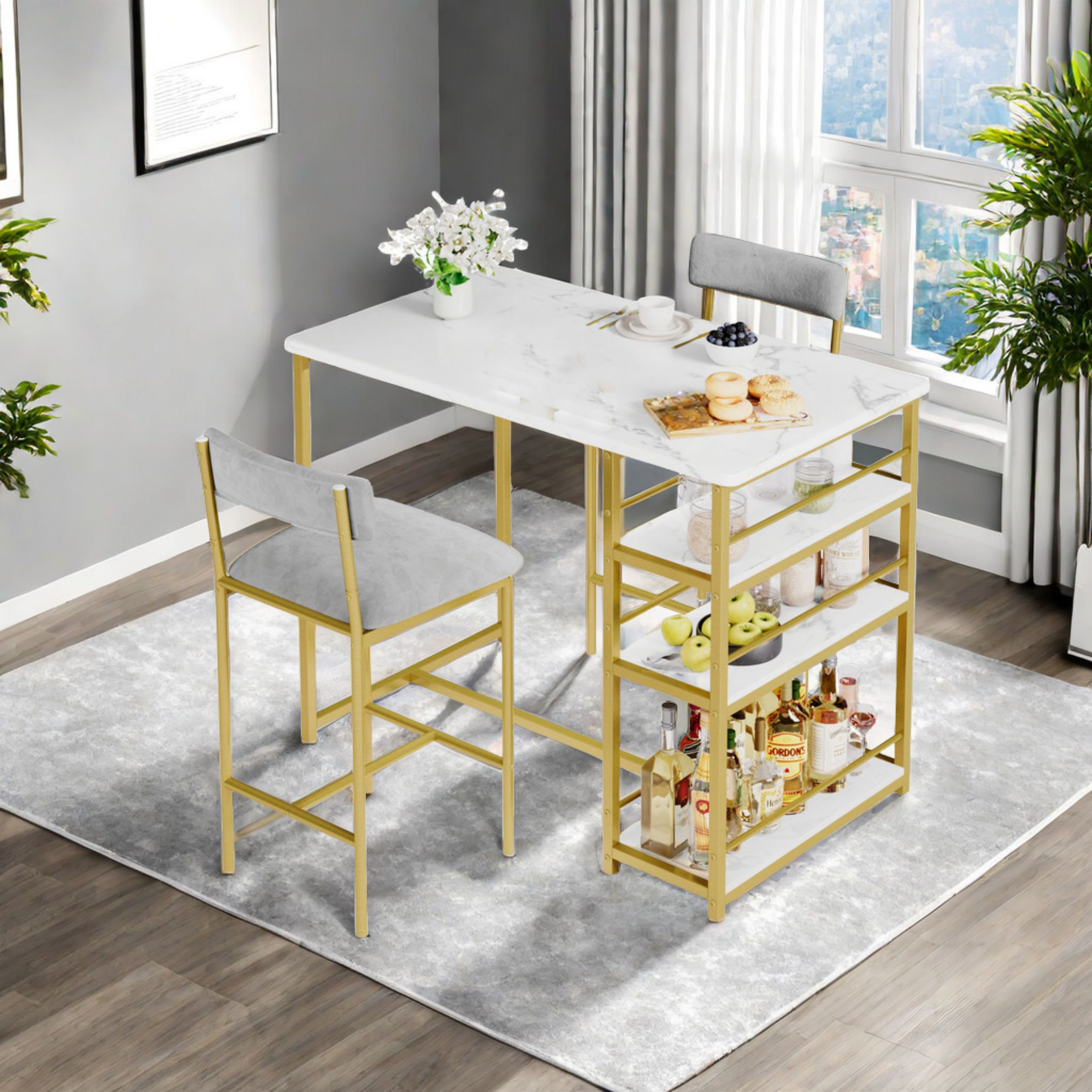 Mercer41 Dining Table Set For 2, Kitchen Table With 2 Upholstered Bar ...