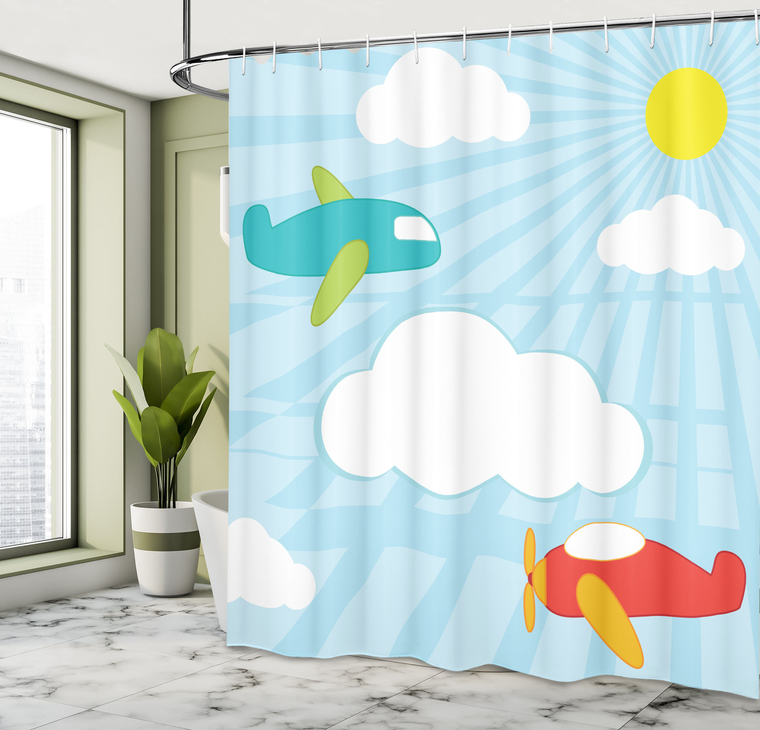 Dakota Fields Airplane Shower Curtain Retro Multicolor | Wayfair