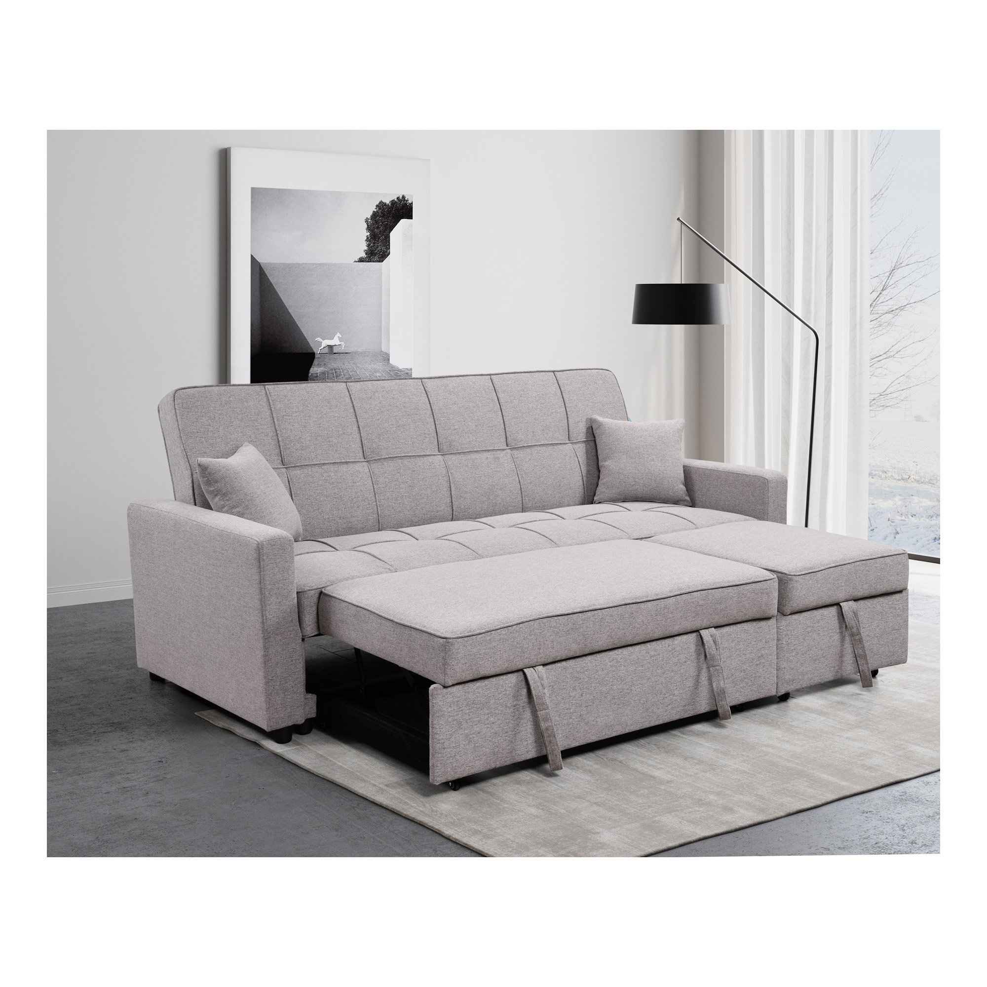 Latitude Run® Oversized UpholsteSofa Bed W/Pull Out Couch Bed ...