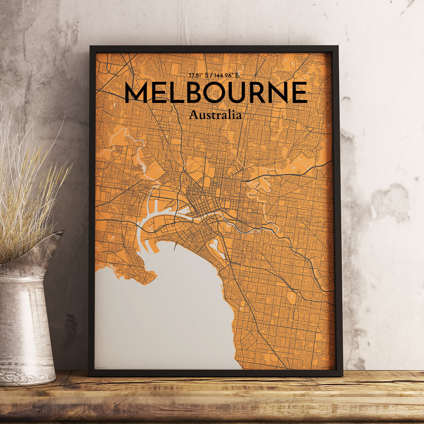 Wrought Studio 'Melbourne City Map' Graphic Art Print Poster in Orange ...